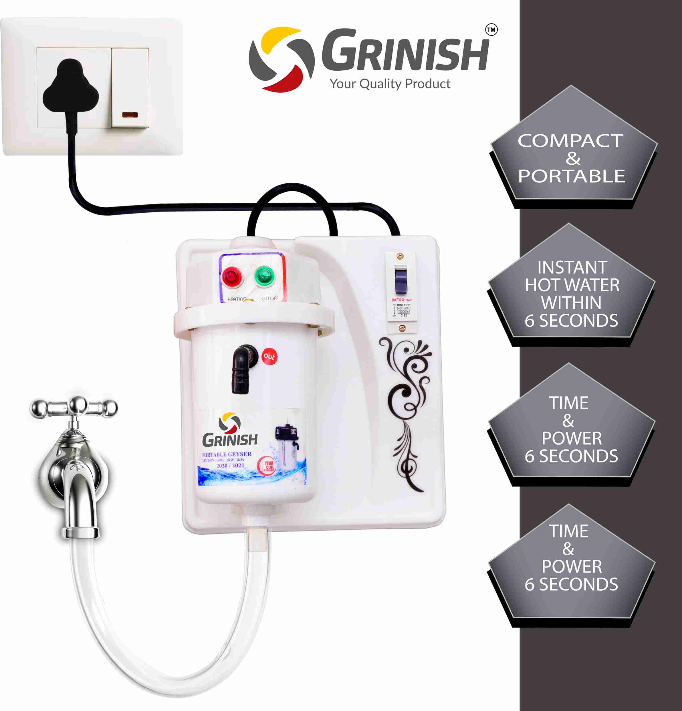 GRINISH GR-GE-103 ( WHITE WITH MCB ) WITH INSTALLATION KIT 1 L Instant ...