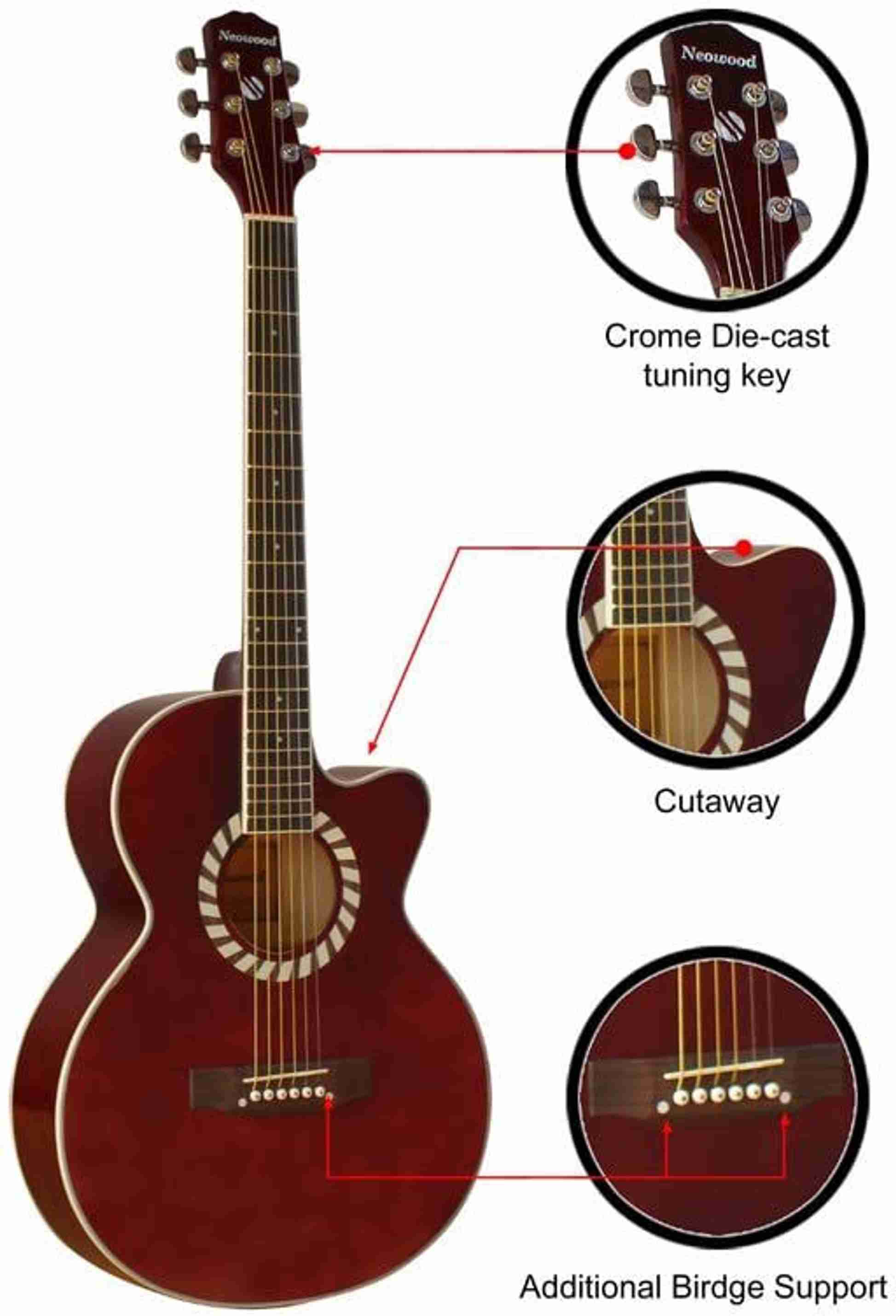 Neowood FLYM, with Touch Pikup, Bag, Plectrums, finger Acoustic Guitar ...