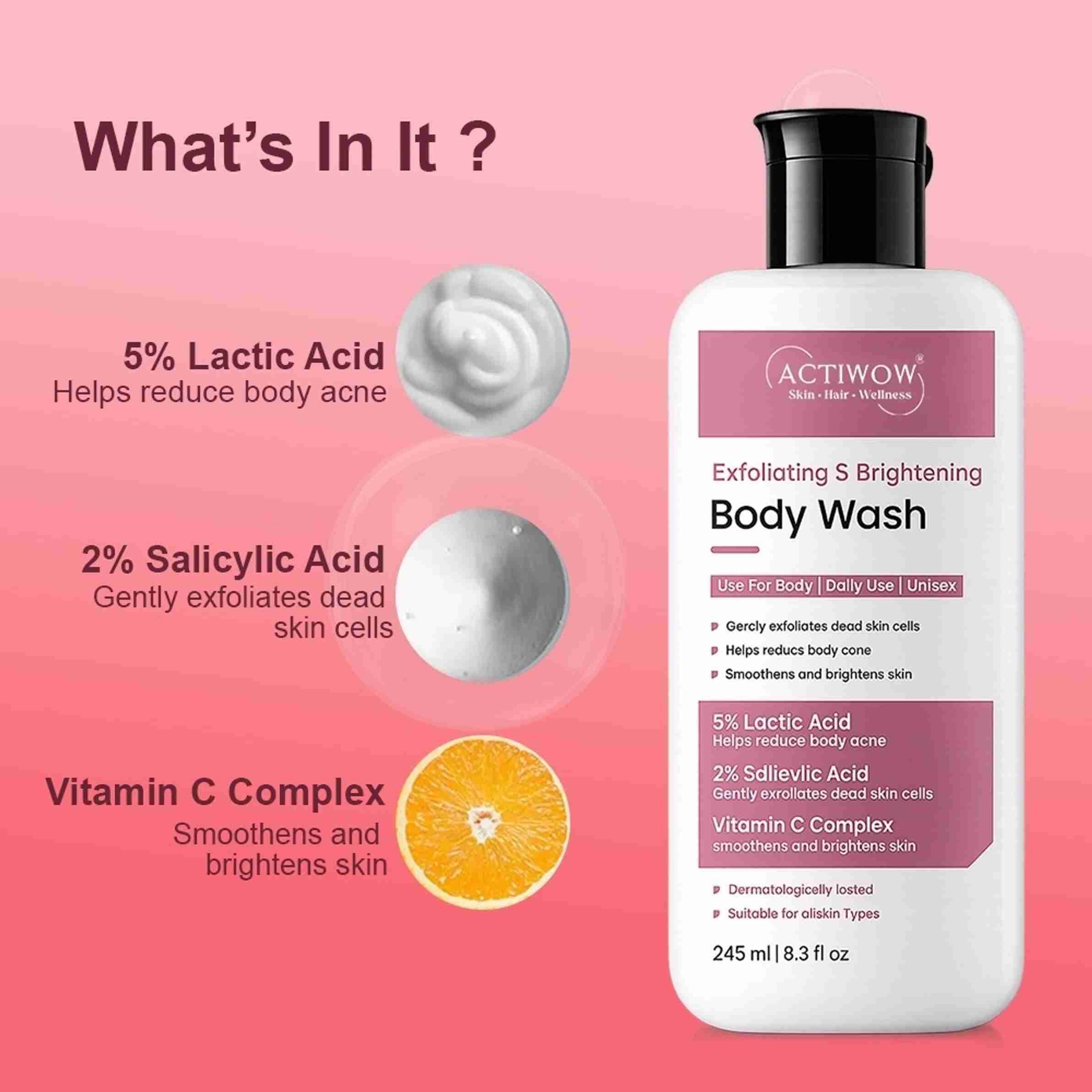 ACTIWOW 2% Salicylic Acid Acne Body Wash for Body Skin Acne Routine ...