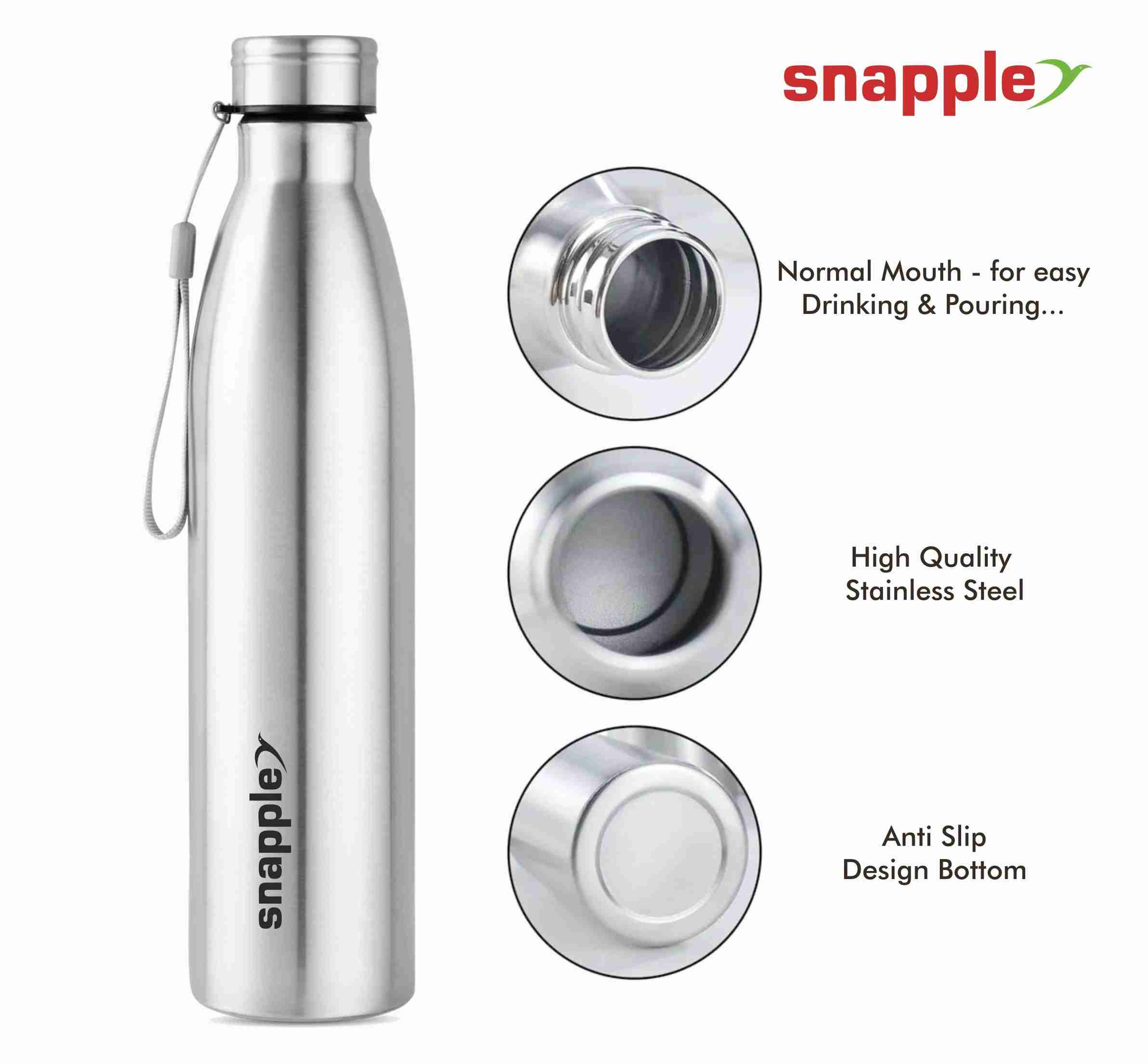Snapple TAG Stainless Steel Water Bottle Single Wall ISI Certified 1000 ...