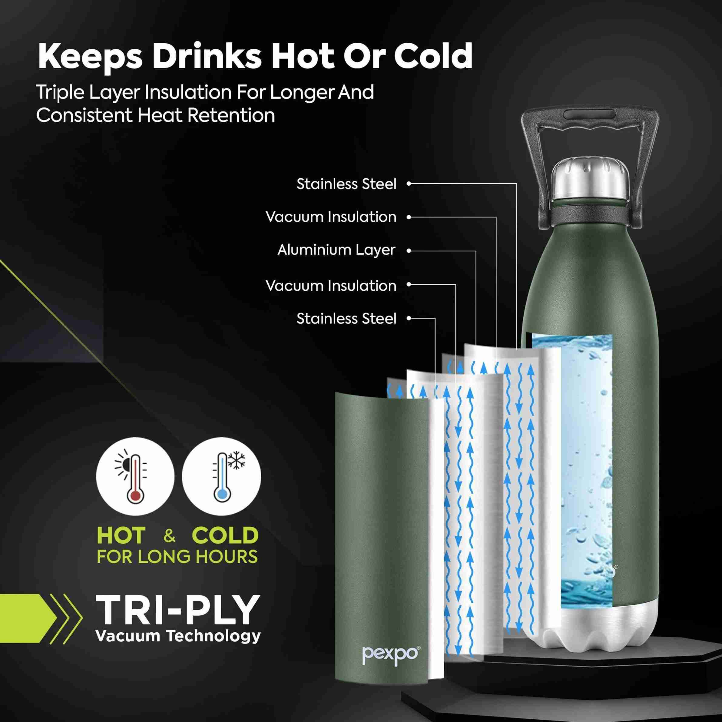 pexpo Echo 1800, Hot and Cold thermosteel Water Bottle With Carry ...