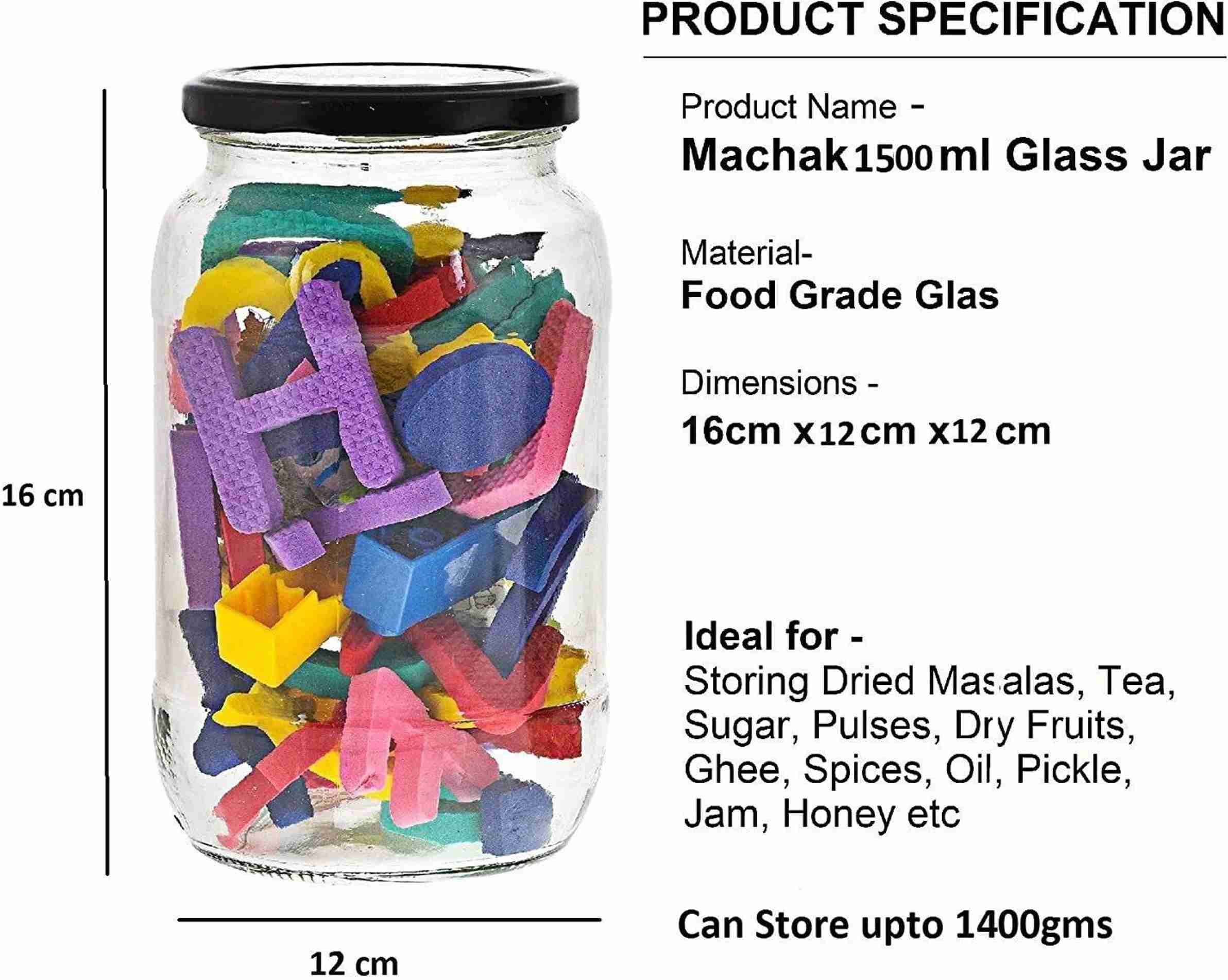 Machak Glass Tea Coffee & Sugar Container - 1500 ml Price in India ...