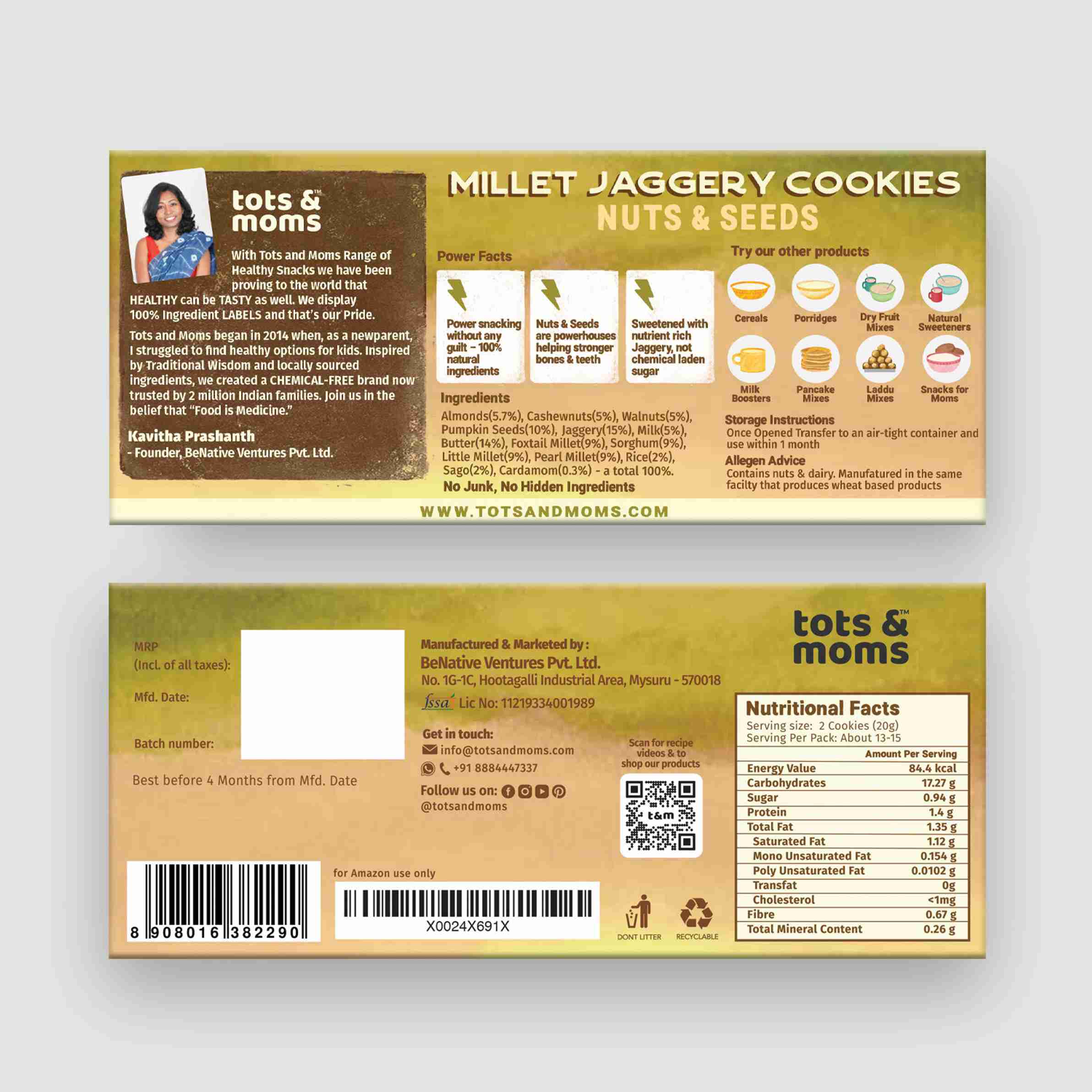 TOTS AND MOMS Healthy & Nutritional Millet & Jaggery Cookies pack of 3 ...