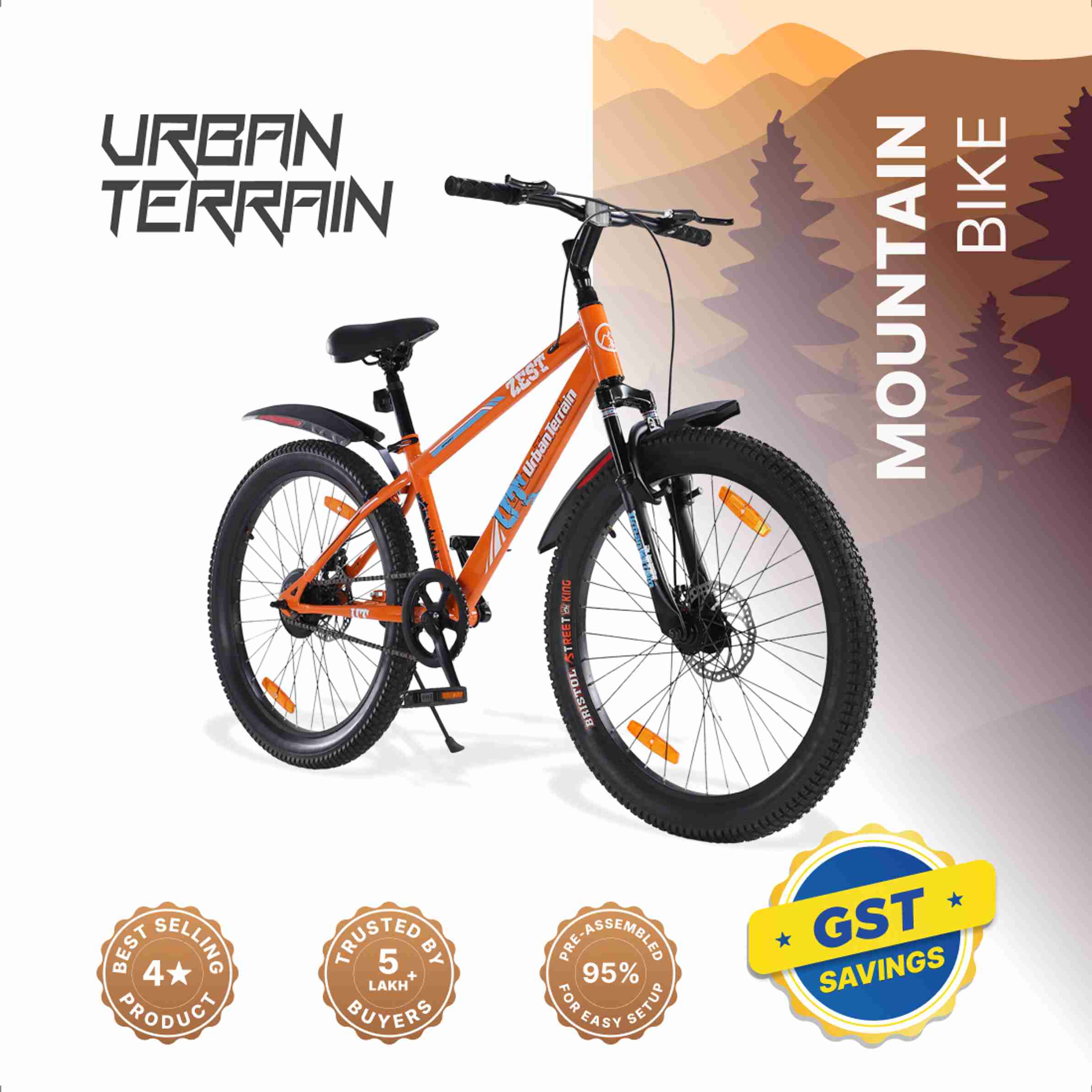 Urban Terrain ZEST Cycles 24T Steel Frame MTB Bike for Men With Dual ...