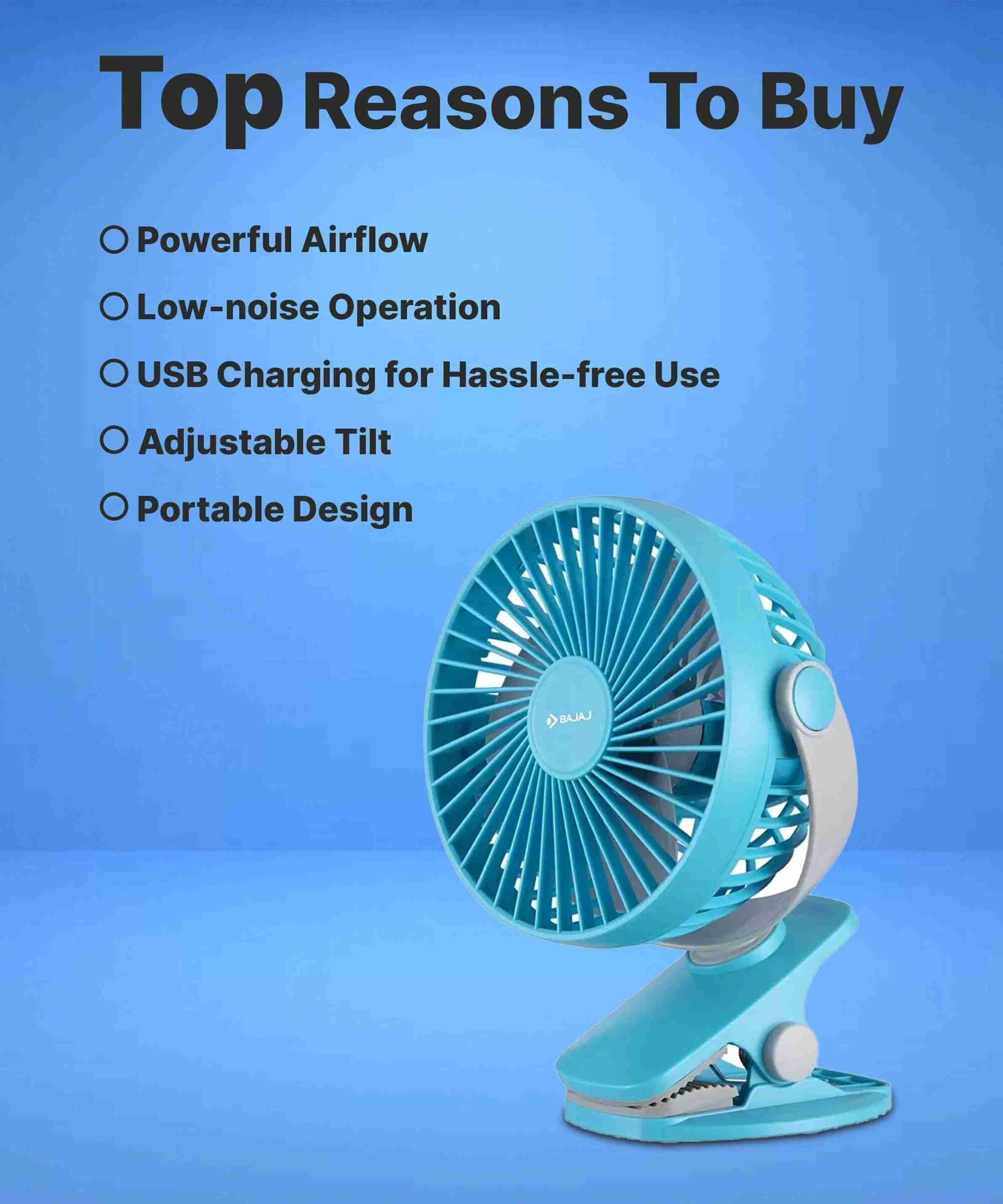 BAJAJ PYGMY FAN BLUE 110 mm 3 Blade Table Fan (Blue, Pack of 1) with 12 ...