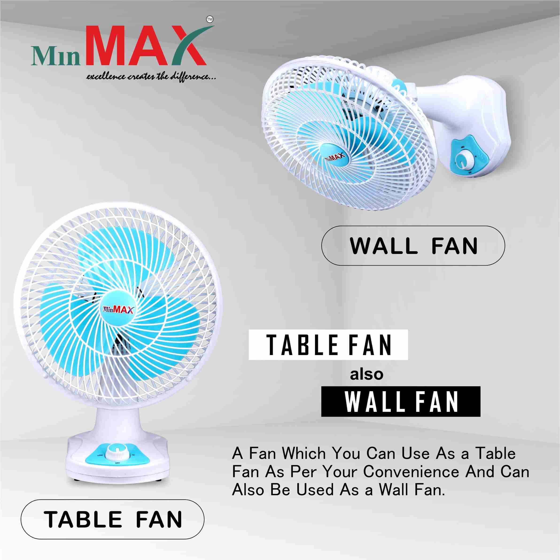 MinMAX TIKTIK Wall & Table High Speed Noise Less Fan 300 MM with 12 ...
