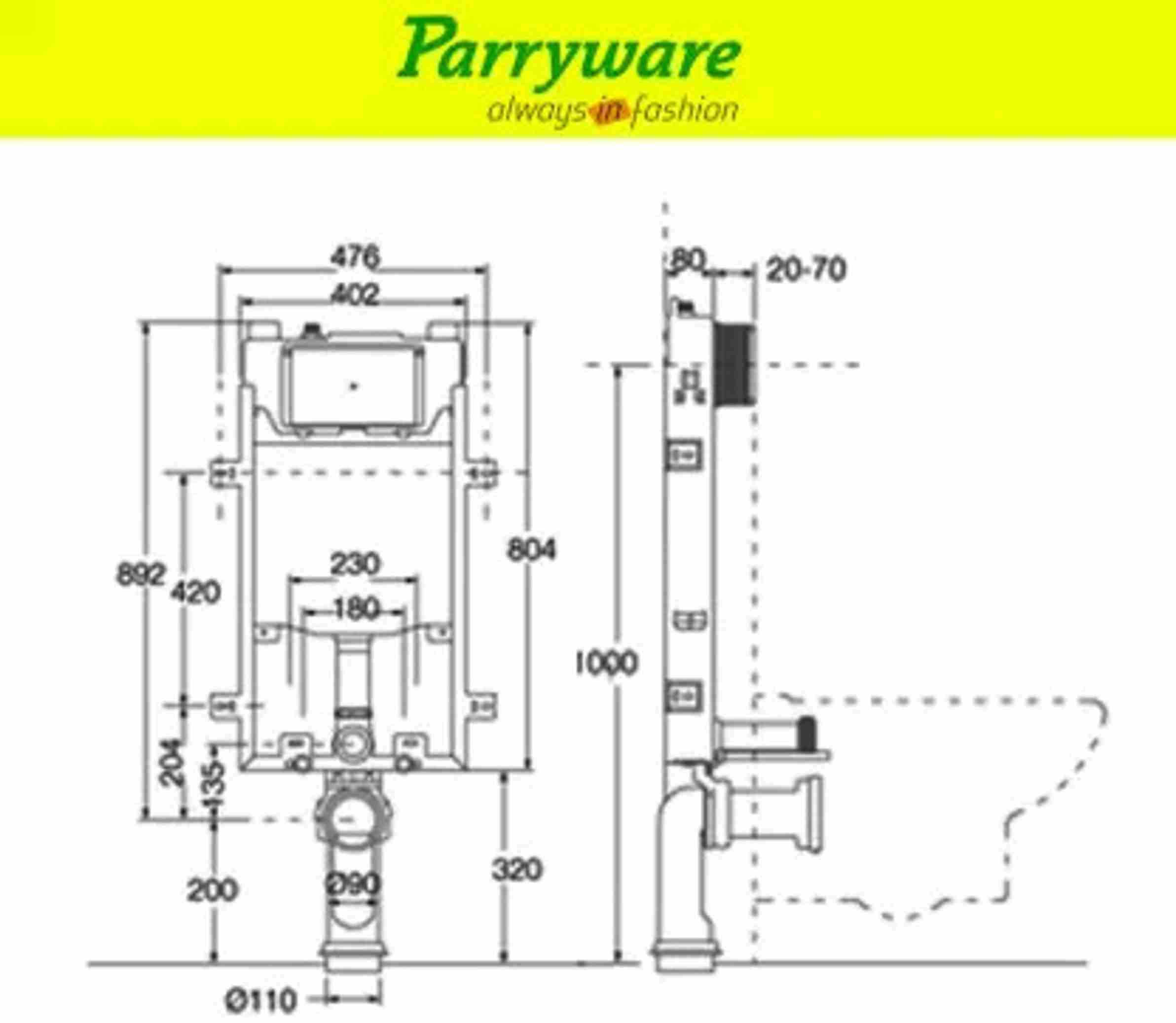 Parryware Half Frame Concealed Cistern, with divater body upper cleart ...