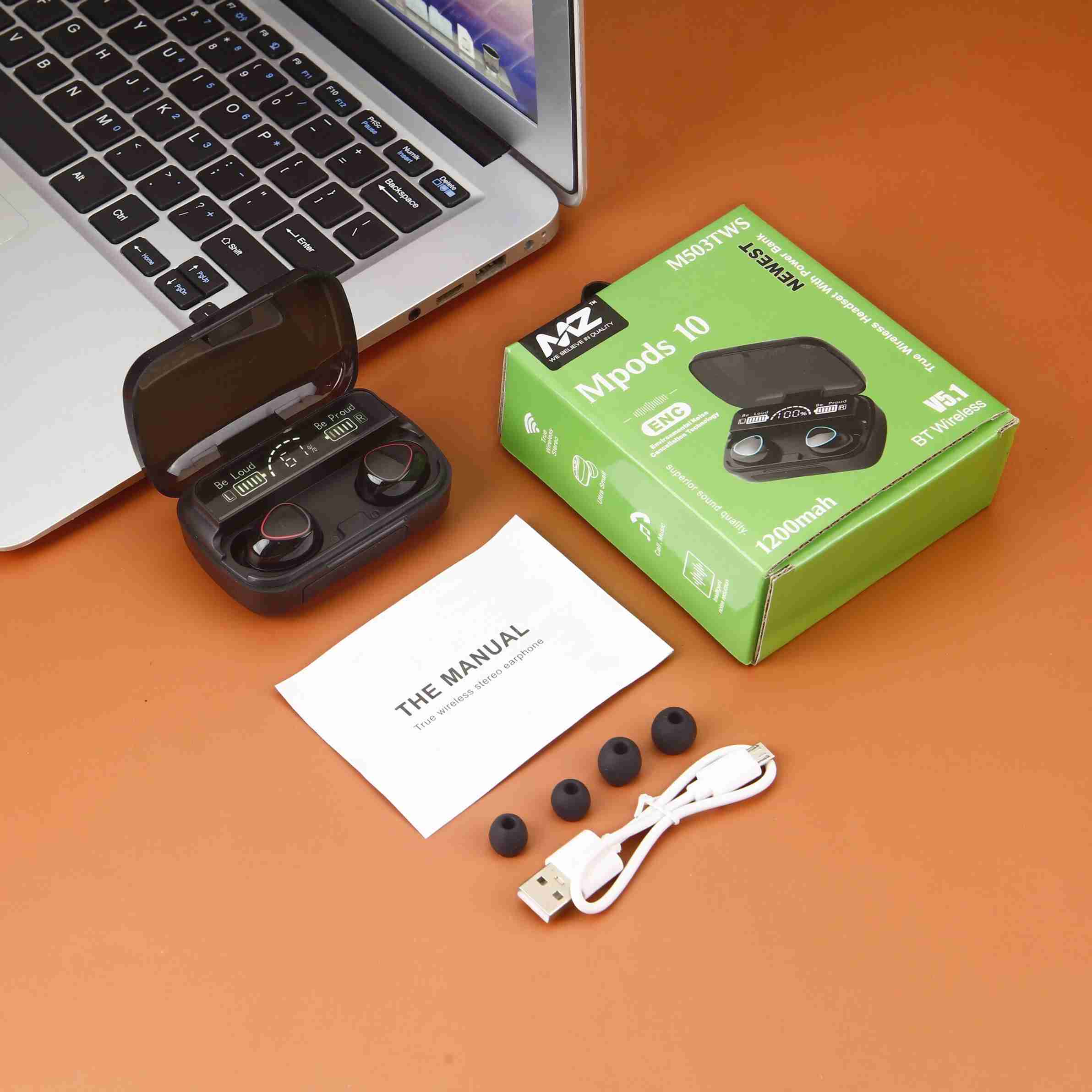 MZ Mpods 10 (Wireless Earbuds) 1200mAh Battery True Wireless Earphones ...