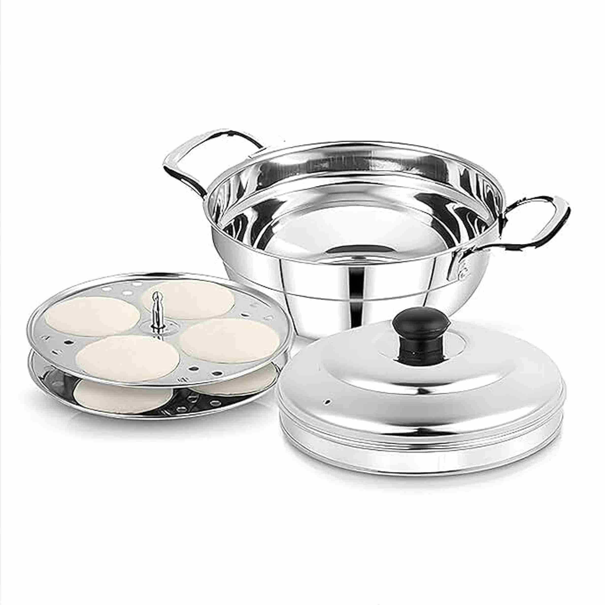 green monk Stainless Steel 2 Plate Idli Maker with Lid for Gas Stove ...