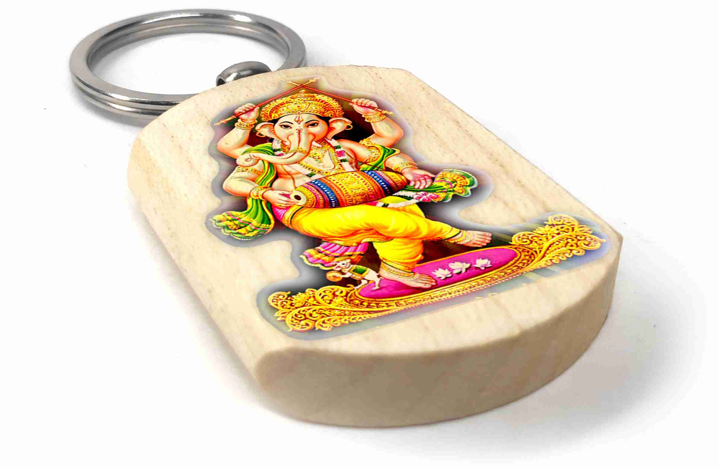 Regalocasila Shri Ganesh Natural Wood Keyring With Ganpati Bappa ...