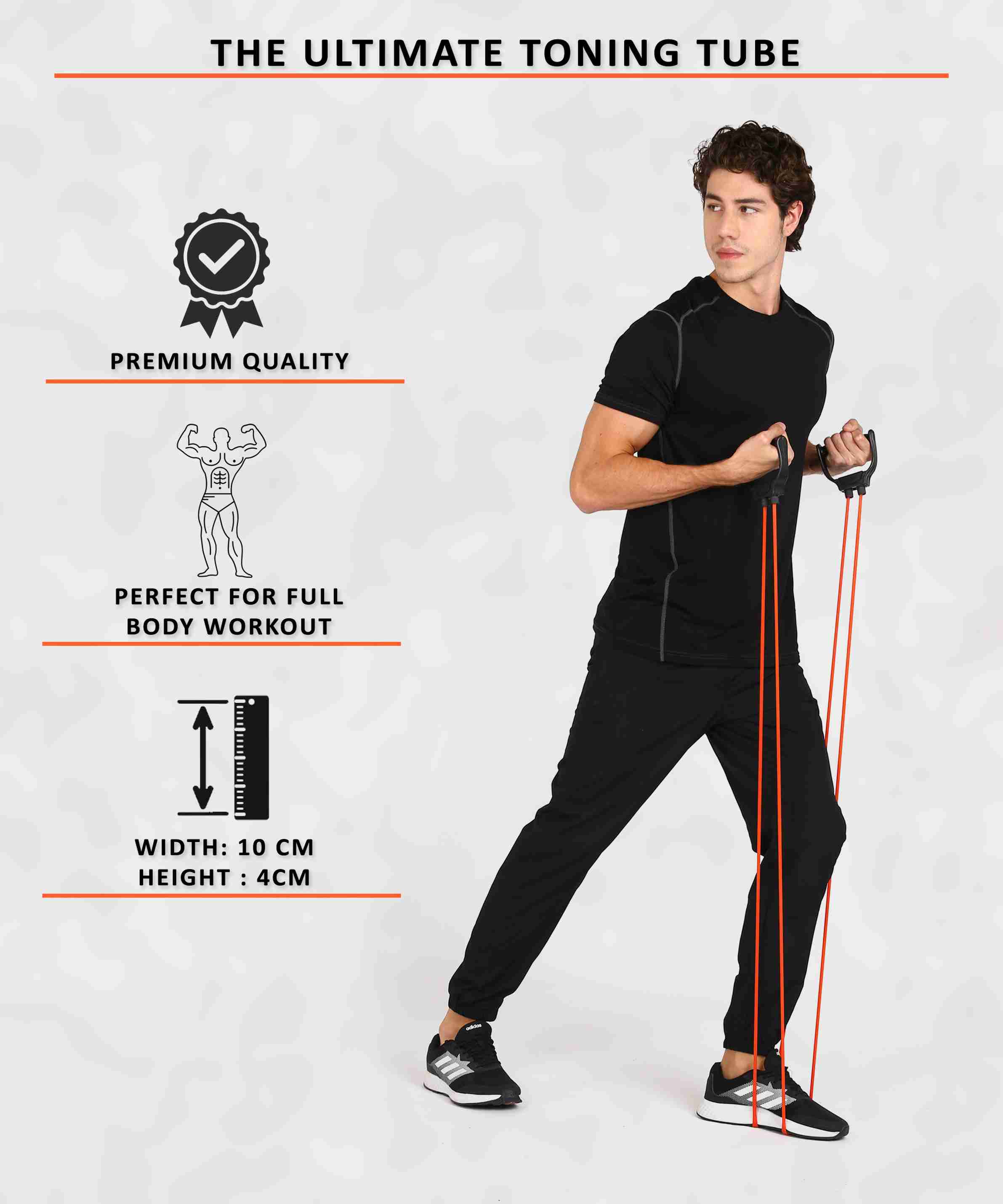 ADONYX Toning Tube with D Handle Fitness Rope and Hand Grip for Body ...