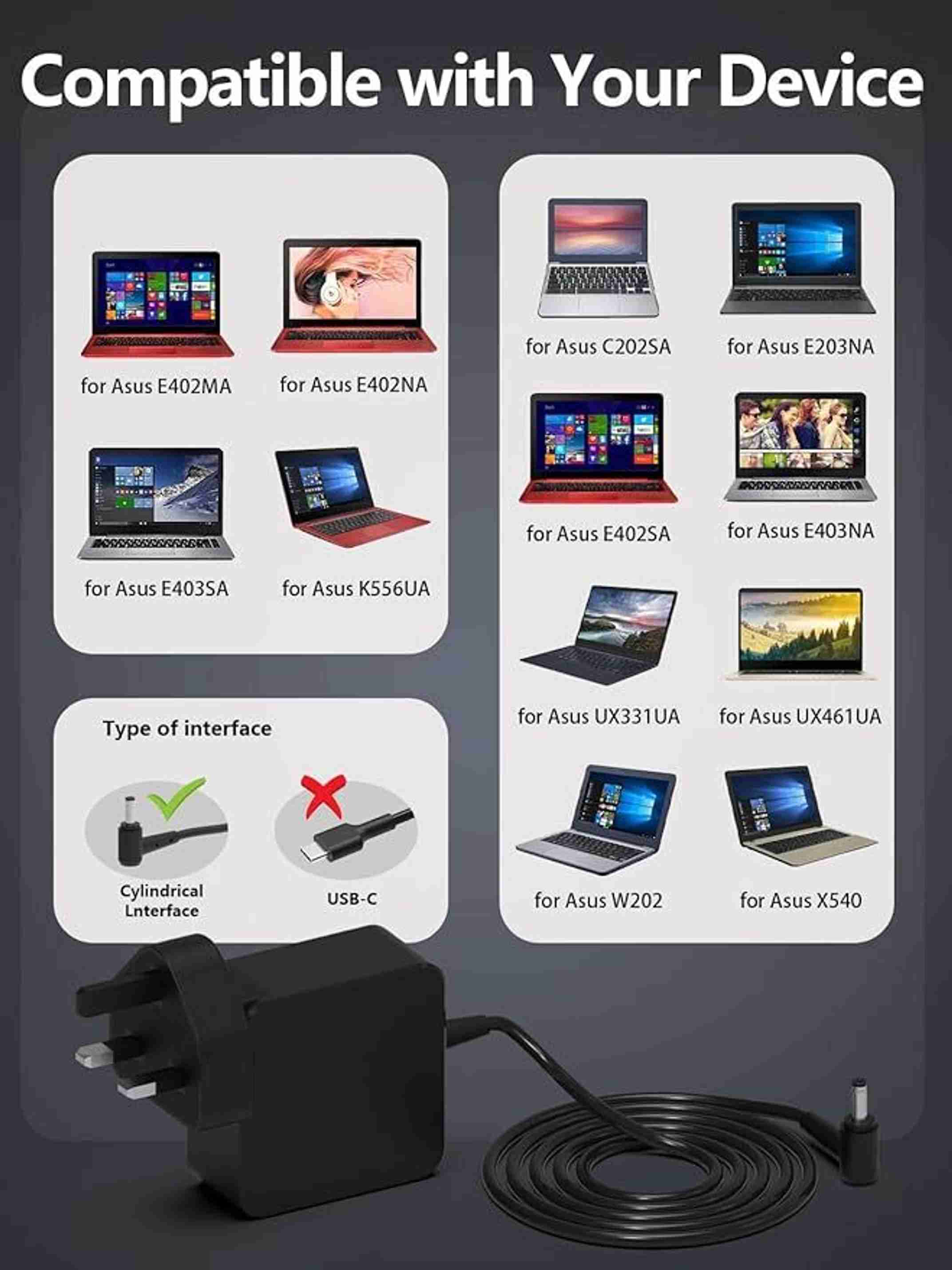 Heontech 19V 2.37A For A-SUS F402BA F402B F402 F510UA F510U F510 F553 ...