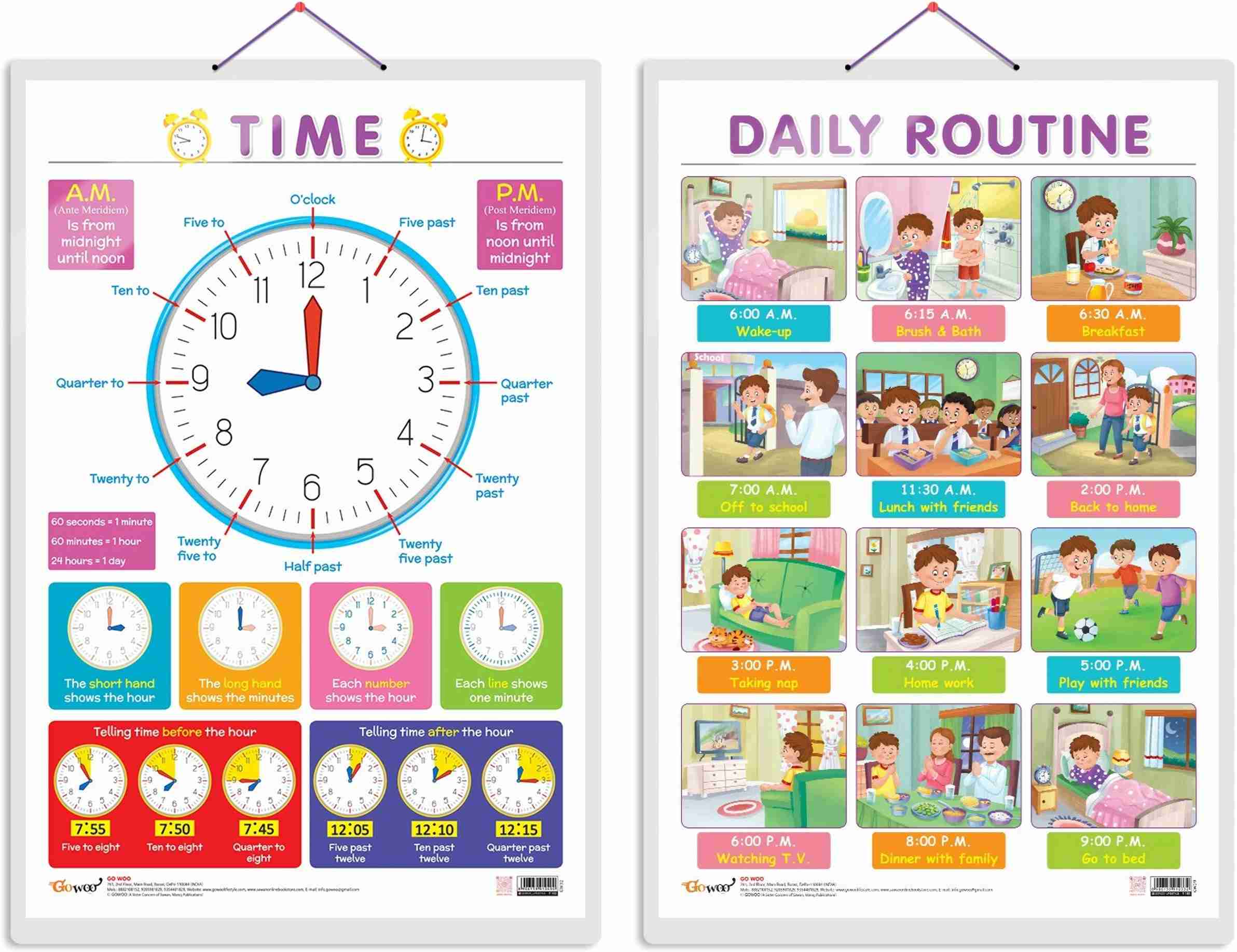 GO WOO Pack of 2 TIME and DAILY ROUTINE Educational charts Price in ...