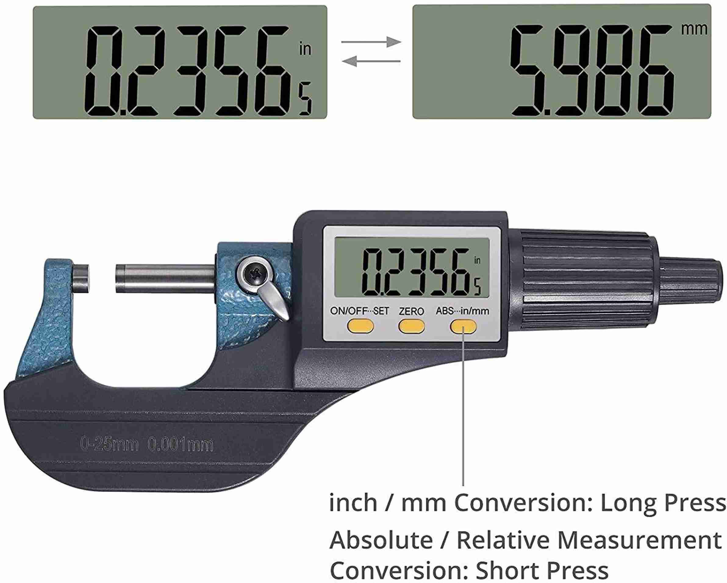 Divinext 3-Buttons 0-25mm High Precision Electronic Digital Micrometer ...