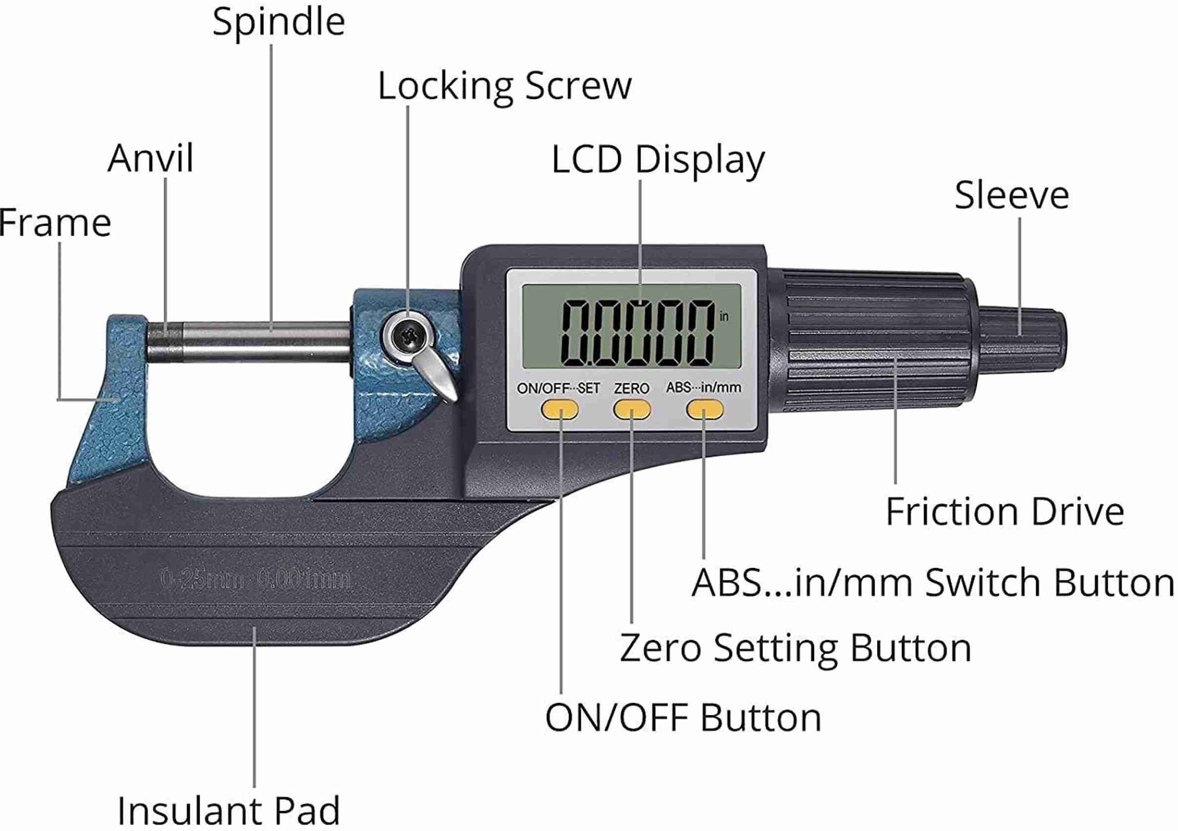 Divinext 3-Buttons 0-25mm High Precision Electronic Digital Micrometer ...