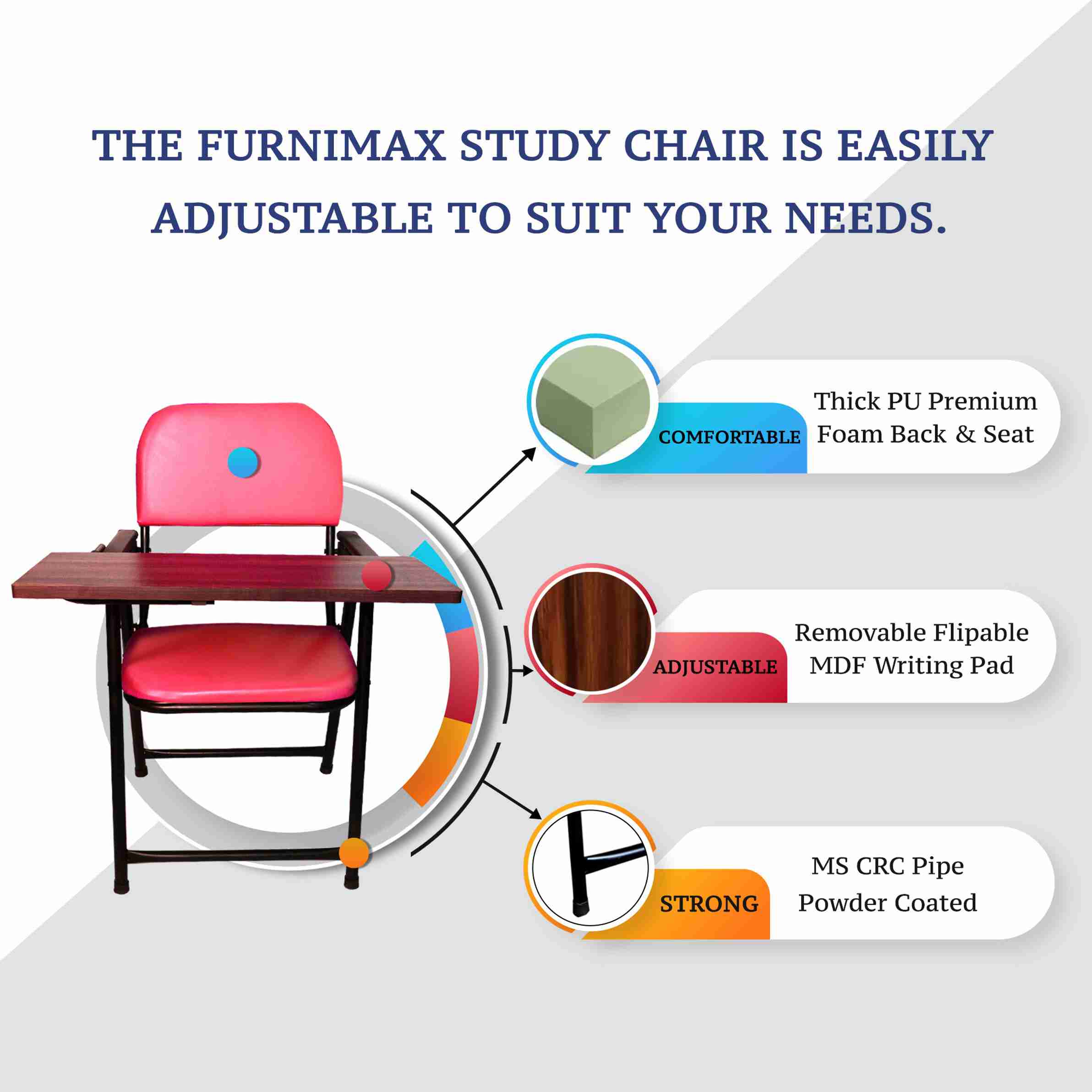 FURNIMAX Leatherette Folding Study Chair With Cushion & Adjustable ...