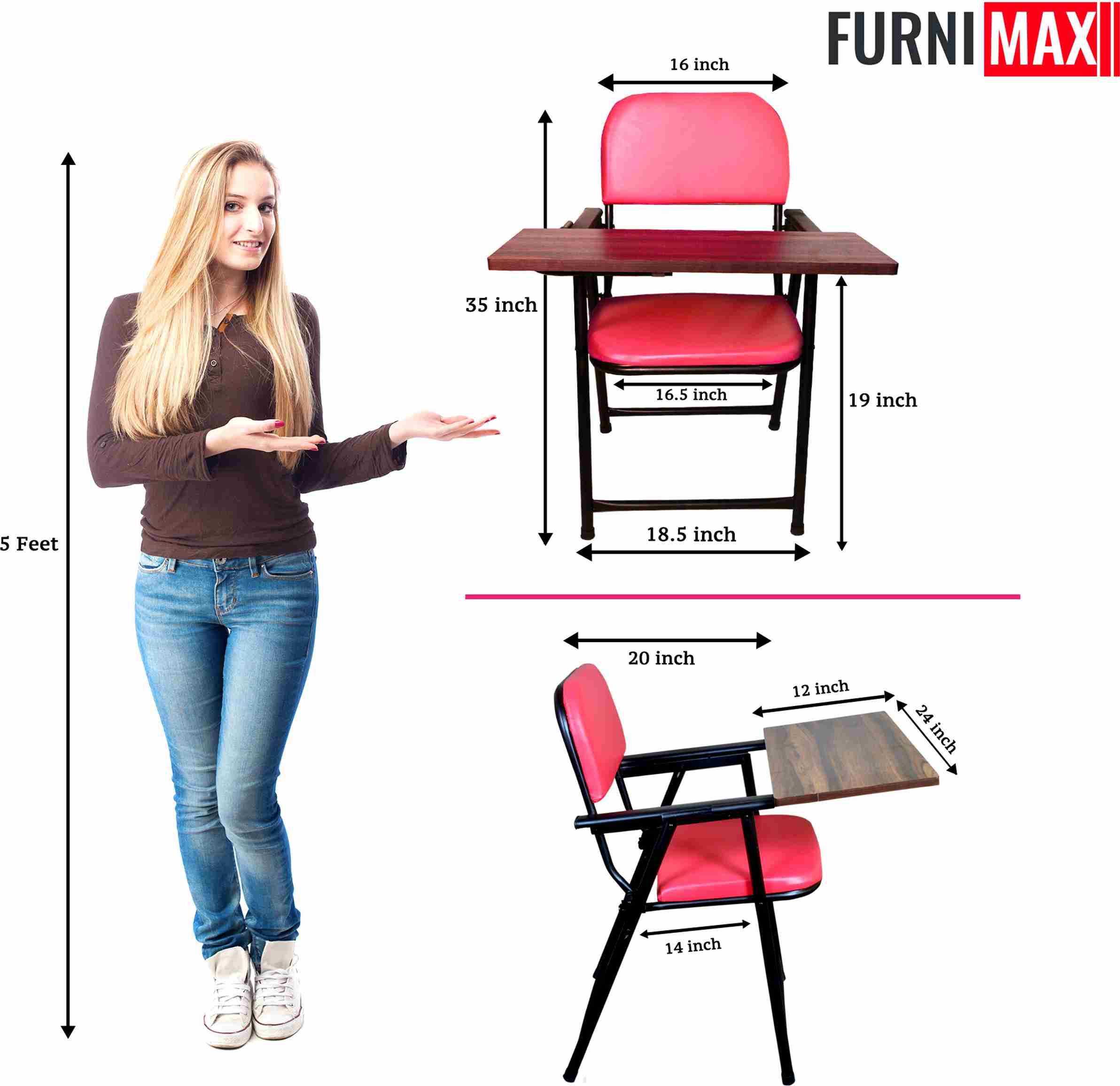 FURNIMAX Leatherette Folding Study Chair With Cushion & Adjustable ...