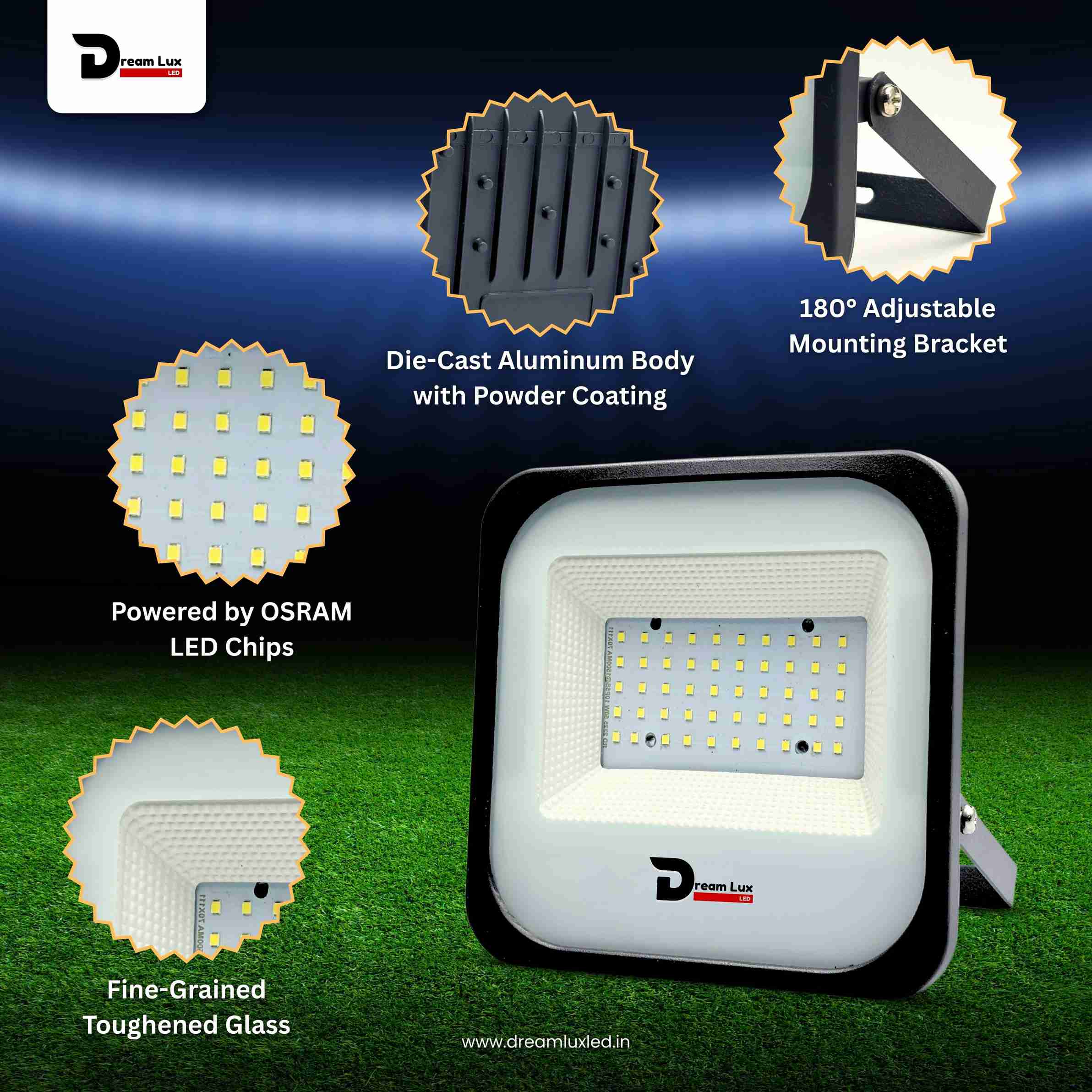 Dreamlux 60 WATT LED FLOOD LIGHT DOWN CHOCK IP65 WATERPROOF OUTDOOR ...