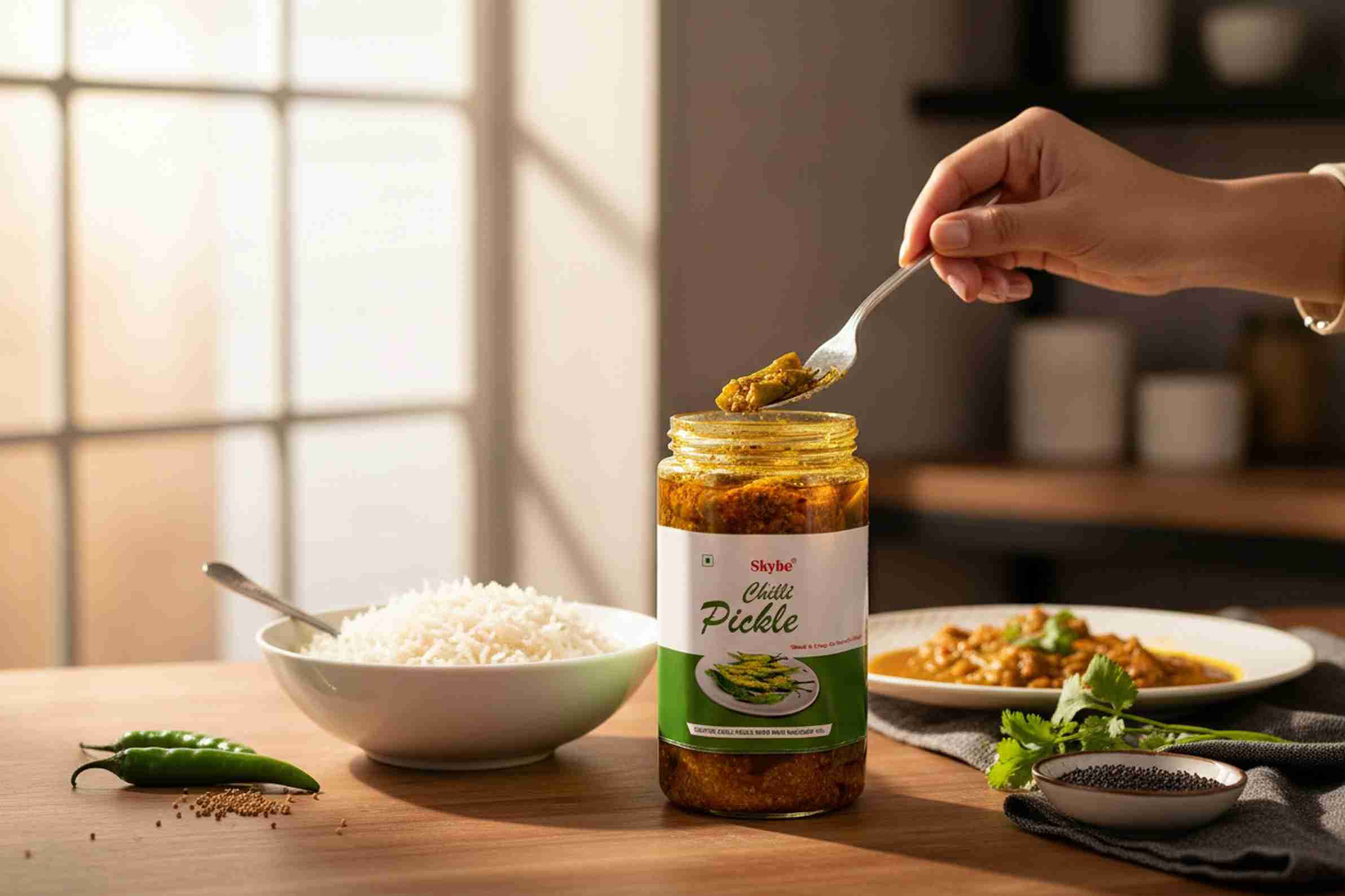 SKYBE Traditional Indian Kitchen Hari Mirchi Aachar With Natural ...