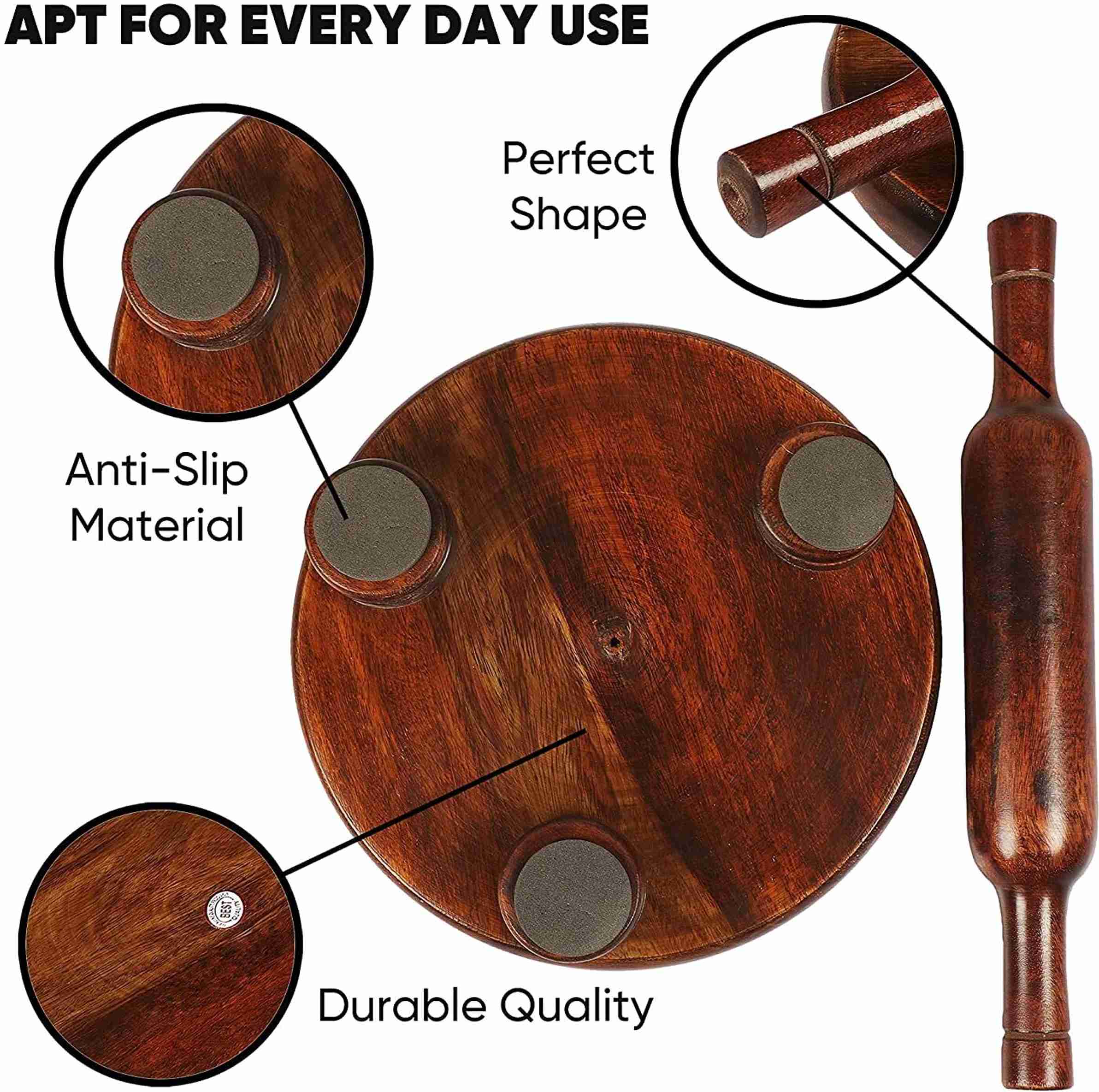 Shelter Wooden Belan for Kitchen | Premium Solid Wood Roti, Chapati ...