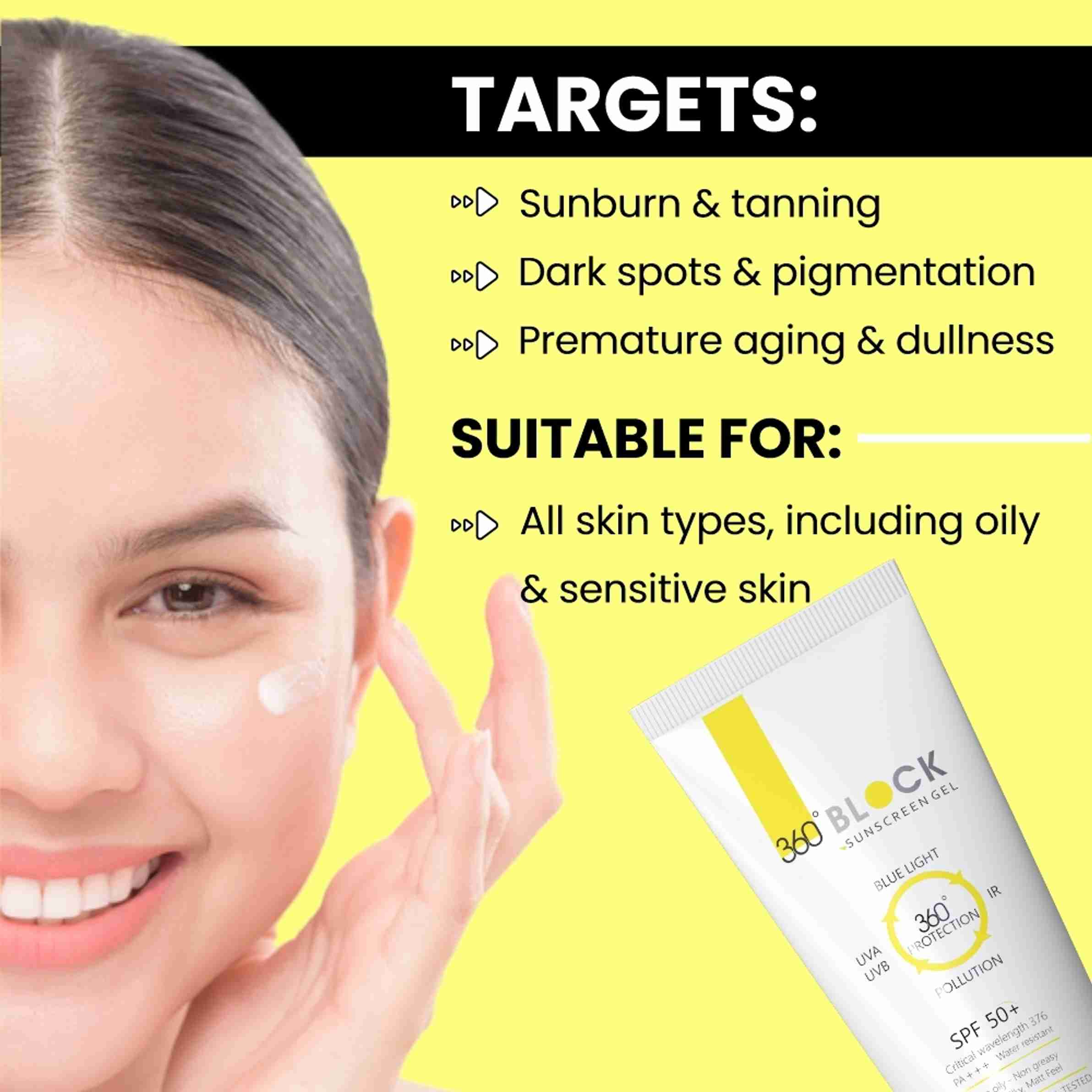 360 Block Sunscreen - SPF 50 PA+ Gel SPF 50+ Protection Against Blue ...