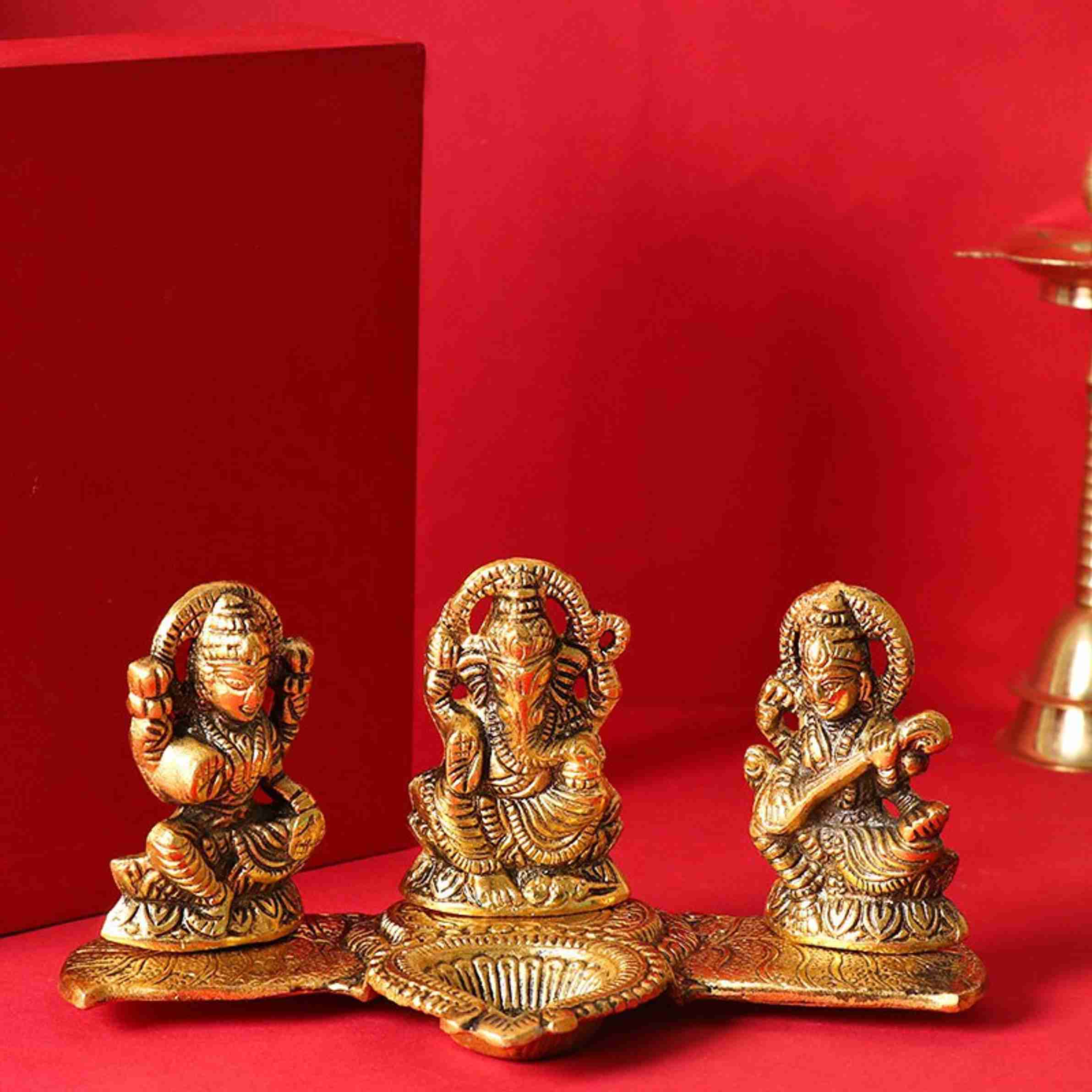 Floweraura Decorative Laxmi Ganesha Saraswati Brass God Idol Showpiece ...