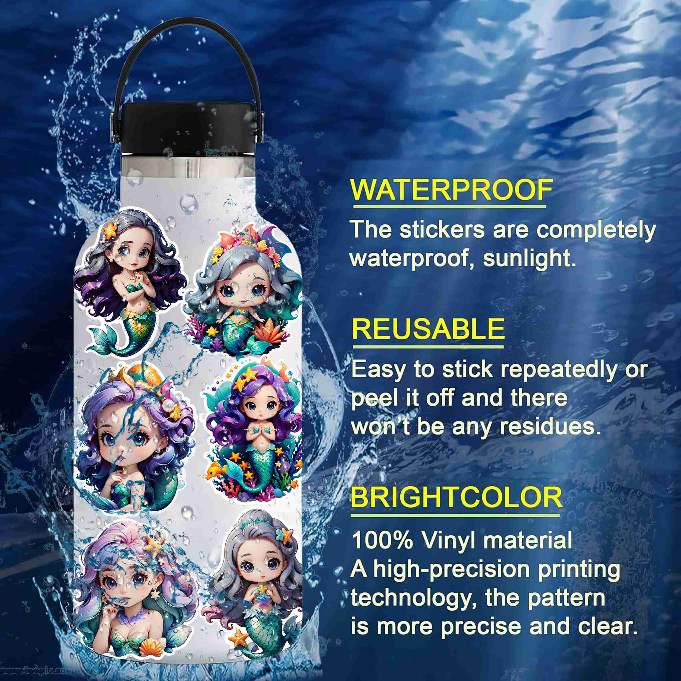 CraftDecor 3.62 cm Cute Mermaid Princess and Sea Creature Stickers for ...