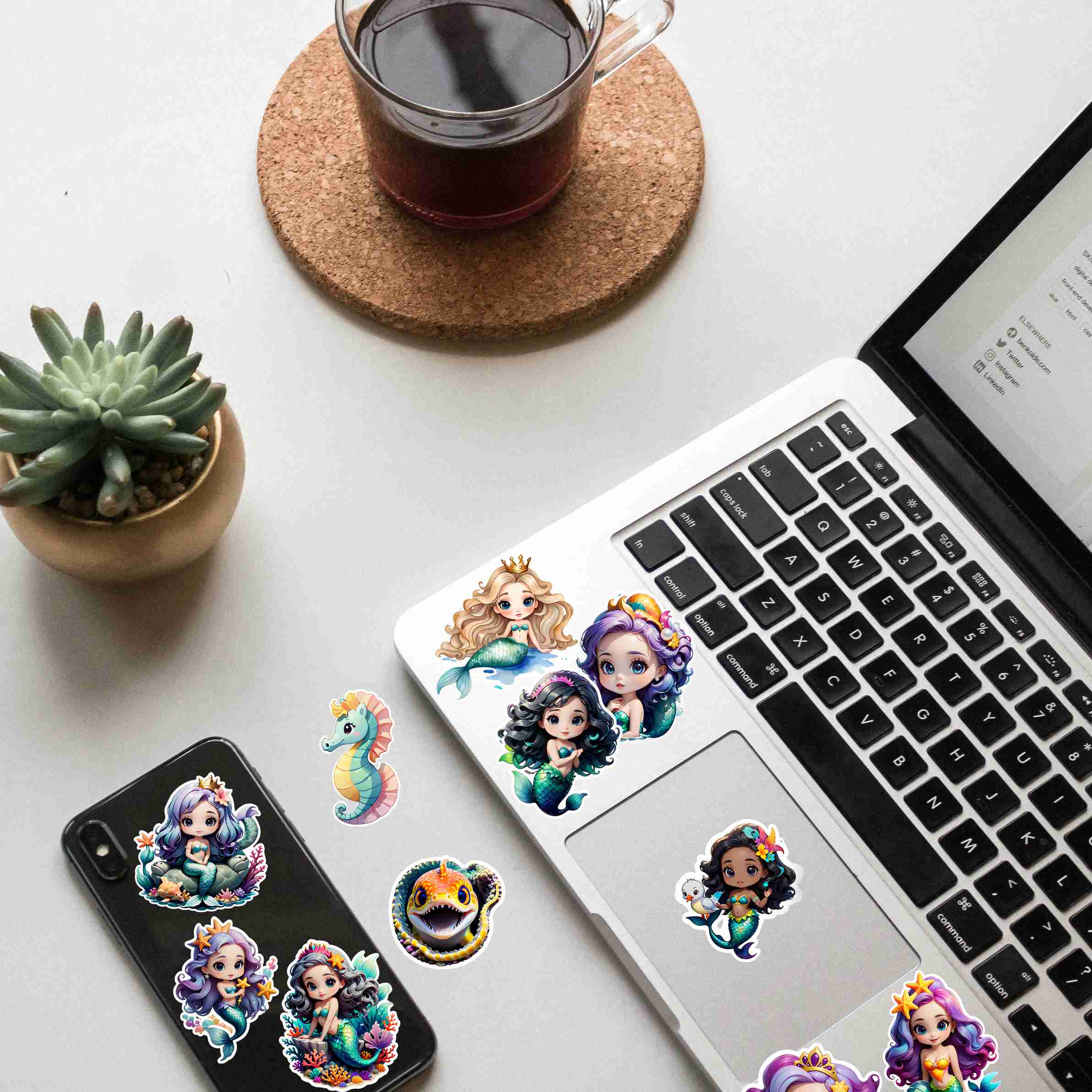 CraftDecor 3.62 cm Cute Mermaid Princess and Sea Creature Stickers for ...