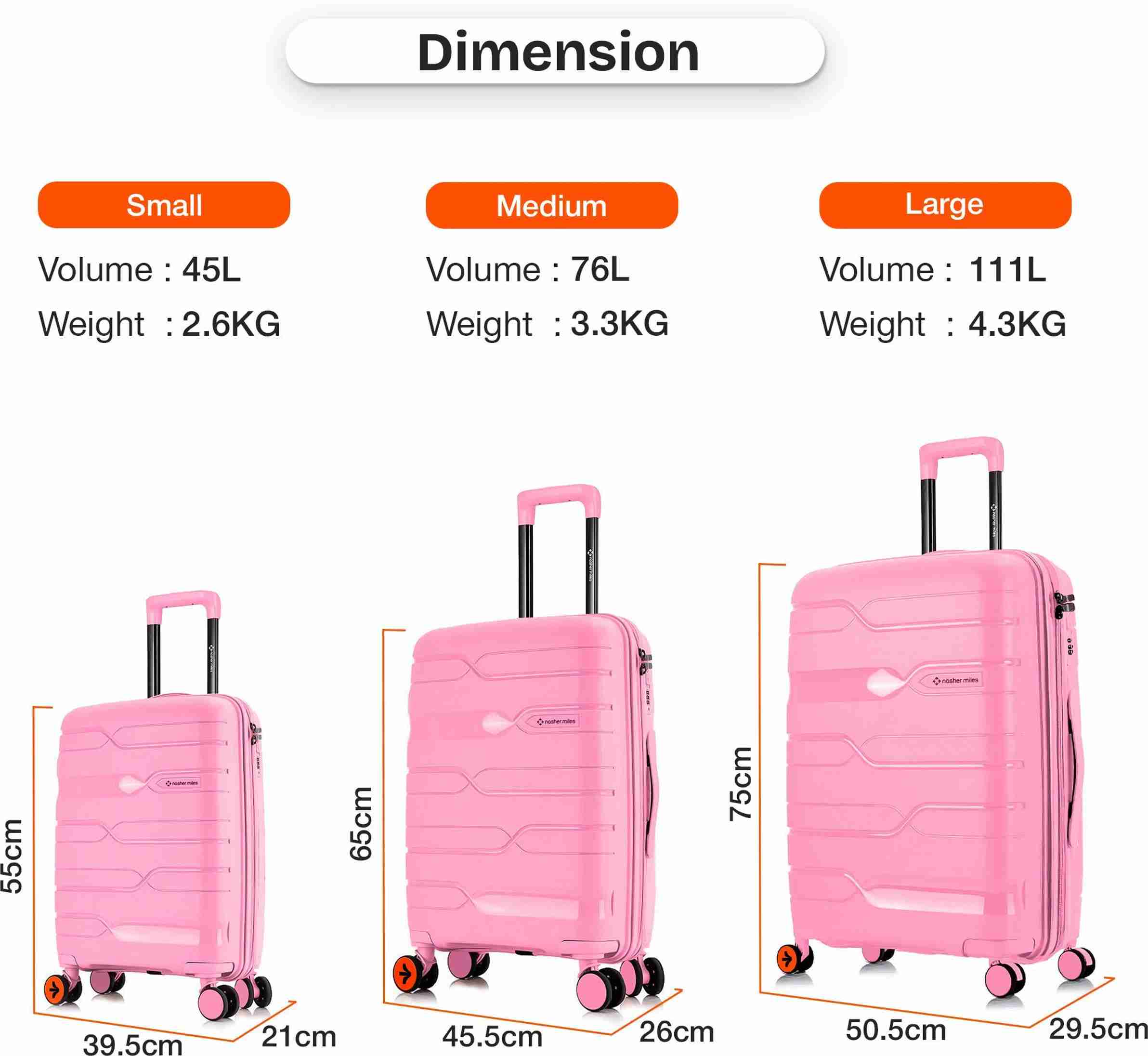 NASHER MILES Paris Polypropylene Hard-Sided Trolley Bags 65 & 75 cm for ...