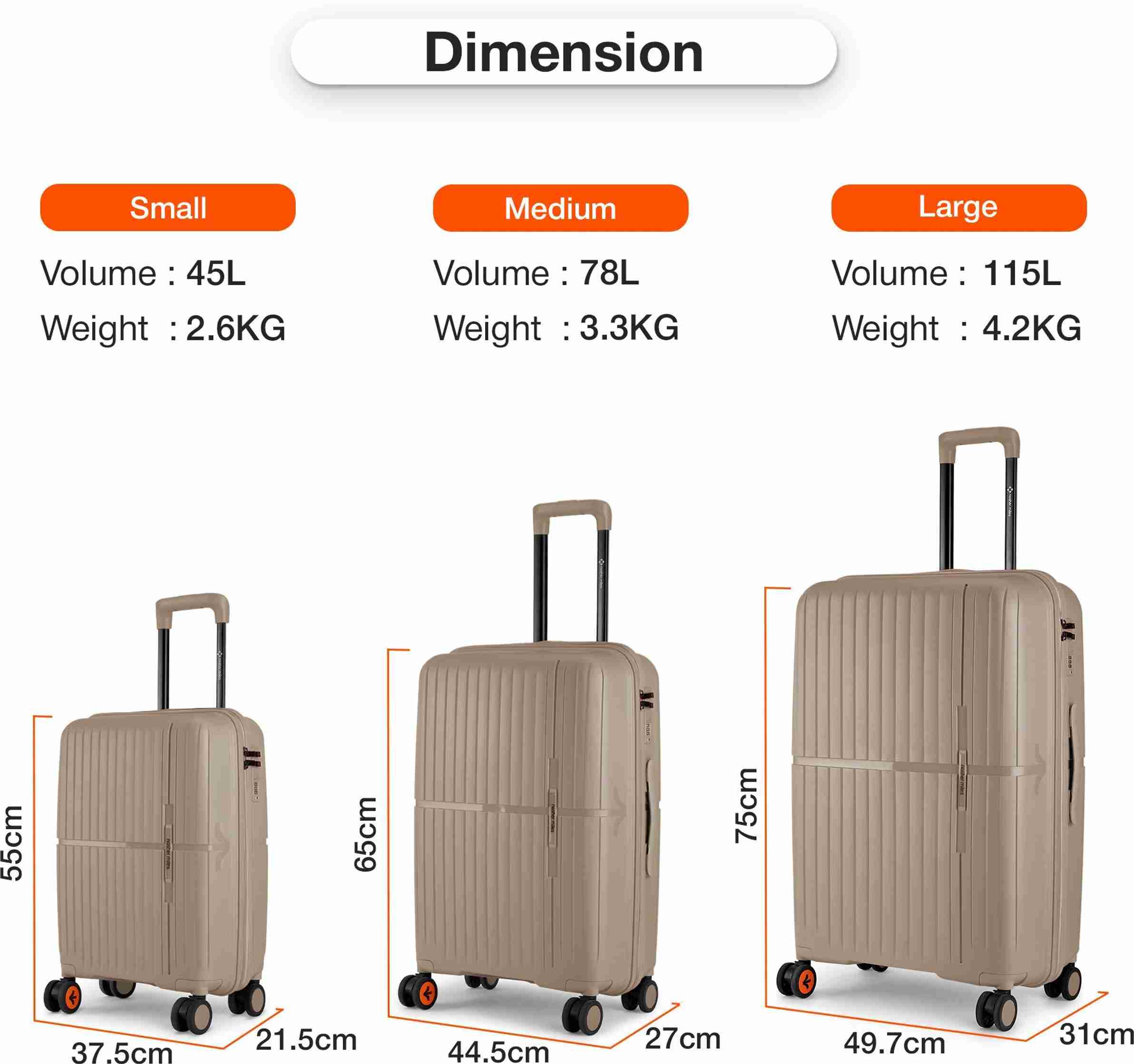 NASHER MILES Hard-Sided Polypropylene Luggage Champagne 65cm Trolley ...