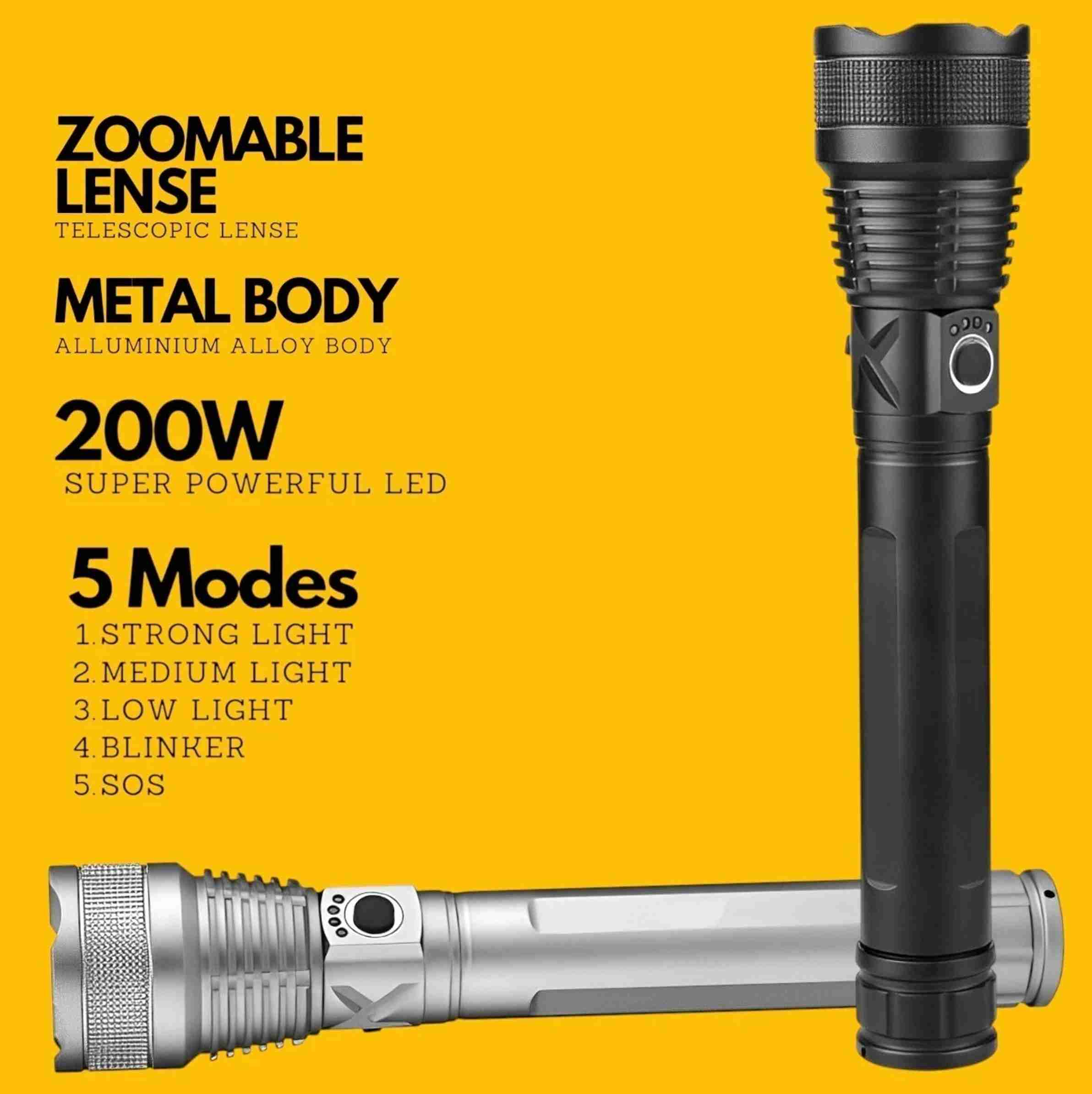 Nilesawar X294 (ZOOMABLE METAL LED TORCH)5 Modes Flashlight, Super ...
