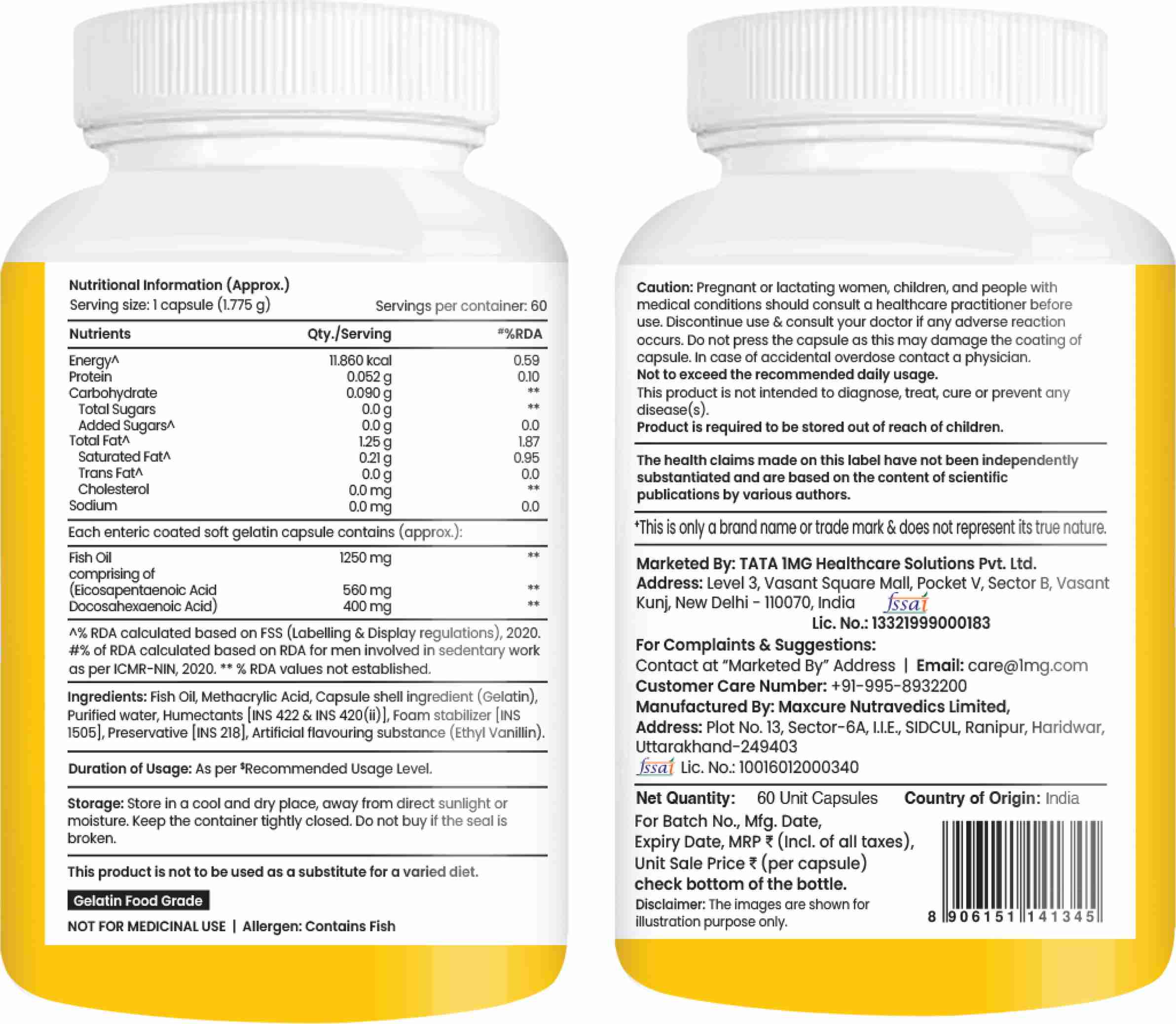 TATA 1mg Triple Strength Omega 3,EPA(560mg) & DHA (400mg) Fish Oil ...