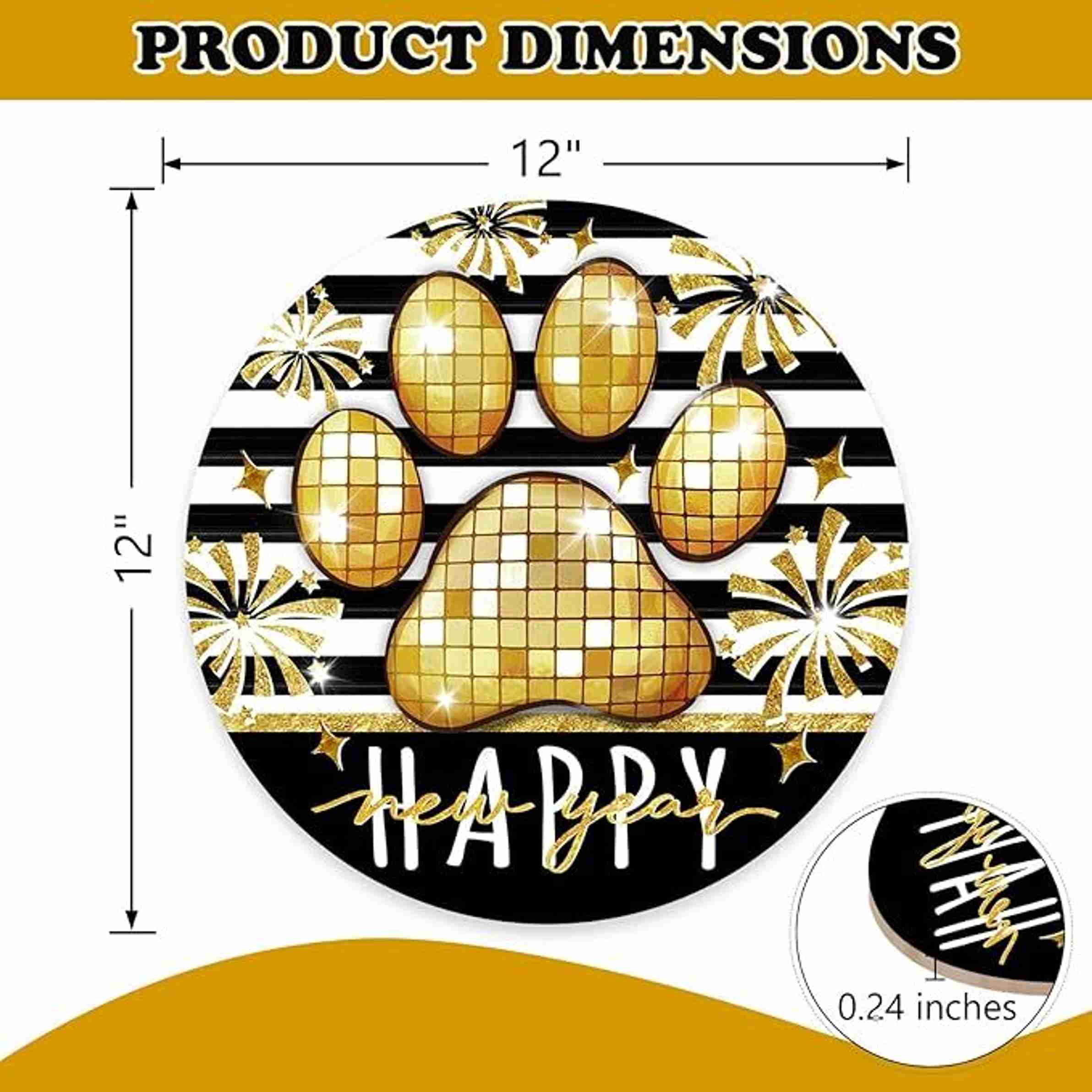 Mandala Soul Happy New Year 2026 Front Door Sign, Black Gold Pet Paw ...