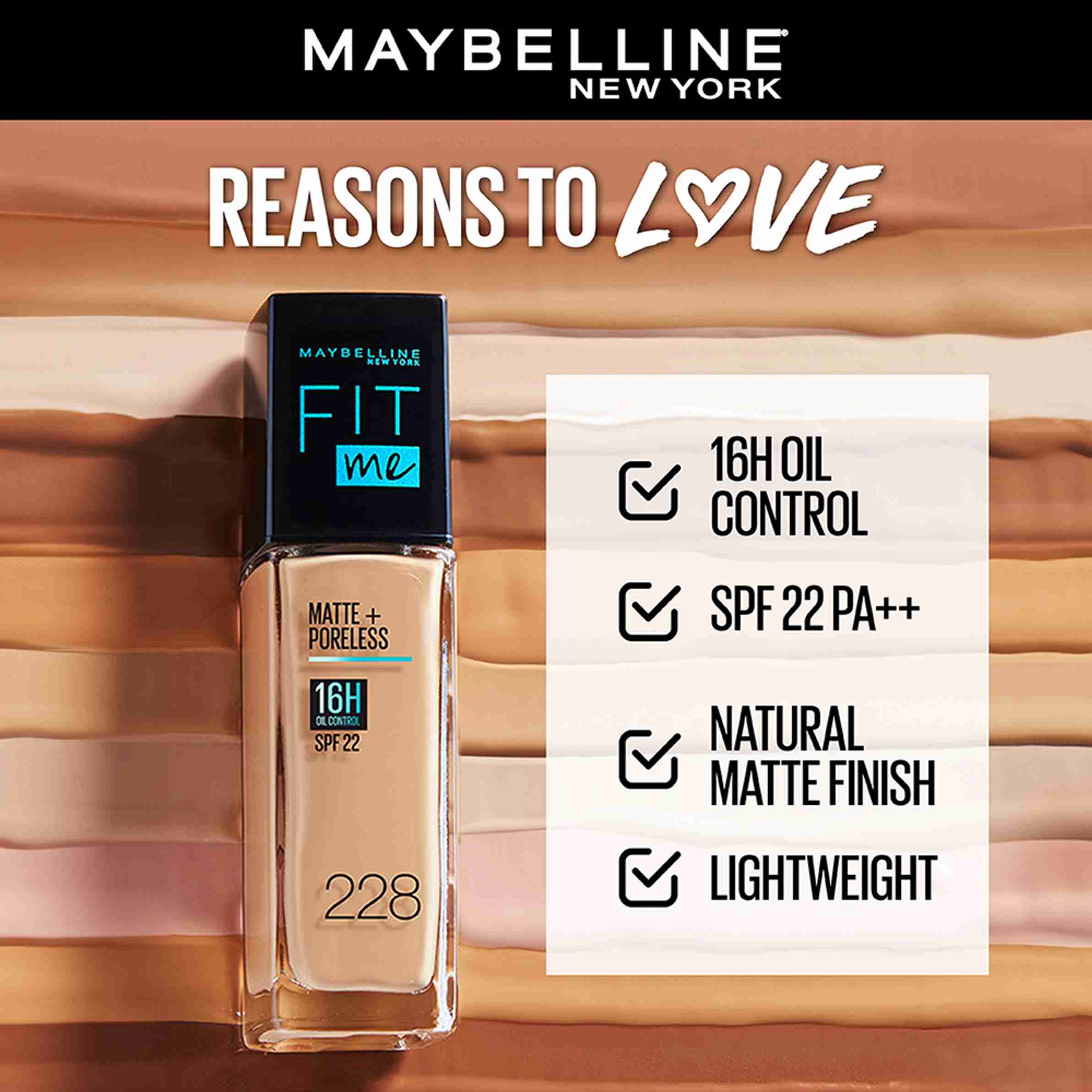 MAYBELLINE NEW YORK Fit Me Matte+Poreless Liquid Foundation (With Pump ...