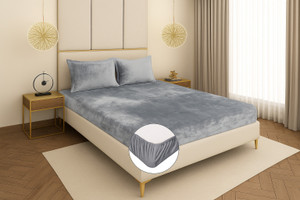 OSONICTEXTILE Velvet King Fitted (Elastic) 230 TC Solid 1 Bedsheet with ...