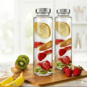 MM ENTERPRISE 1000ml Glass Water Bottle | Silver Cap | Pack of 2 1000 ...