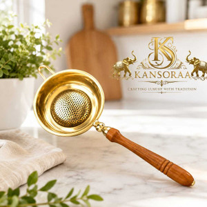 Kansoraa Brass and Wood Tea Strainer | Brass Tea Strainer-Long Handle ...