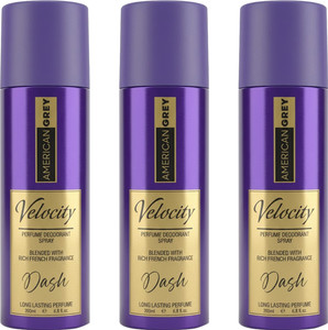 American Grey Velocity Dash Perfume Deodorant Spary Pack of 3 Deodorant ...