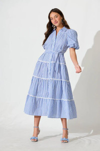 Burgstudio9 Women Fit and Flare Blue Midi/Calf Length Dress - Buy ...