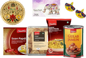 Chheda's Diwali Gift Hamper - Sweets & Namkeen - Thali & Shubh Labh ...