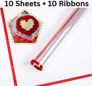 WYOG Wrapping paper for flower bouquet | (10 Sheets + 10 Ribbons) | Red ...