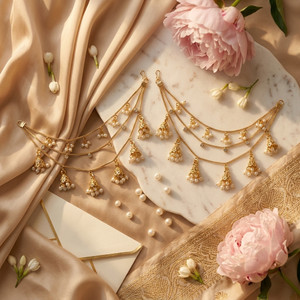 Carat & Clip Jhumar Pearl Drop Ear Chain | 5-Strand Gold Bridal Ear ...