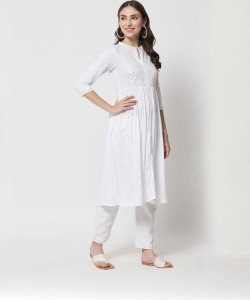 ANGITA Women Chikan Embroidery Flared Kurta - Buy ANGITA Women Chikan ...