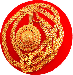 manohar 1 Gram Gold Plated Golden Chain with Floral Pendant (Length-21 ...
