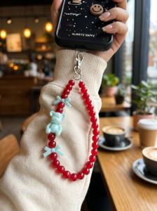 Shivanya's Red Beads Aesthetic Phone Charm for Girls Teddy & Bows Phone ...