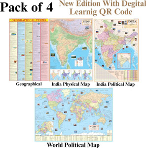 Pack of 4 Maps – World Political, India Political, India Physical ...