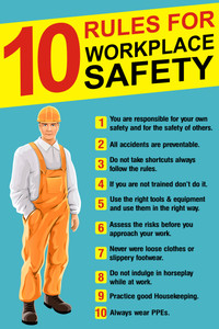 10 Rules For Workplace Safety Poster | Safety Essential Warning Poster ...