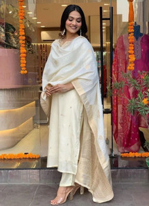 Silk Bliss Embroidered Kurta, Salwar & Dupatta Set - Buy Silk Bliss ...