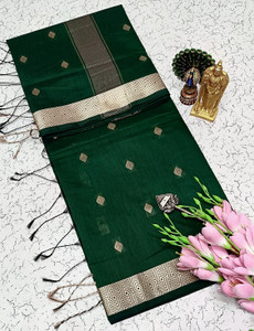 Buy Sri Murugan Tex Woven Maheshwari Cotton Silk Dark Green Sarees ...