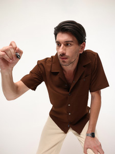 Dennis Lingo Men Solid Casual Brown Shirt - Buy Dennis Lingo Men Solid ...